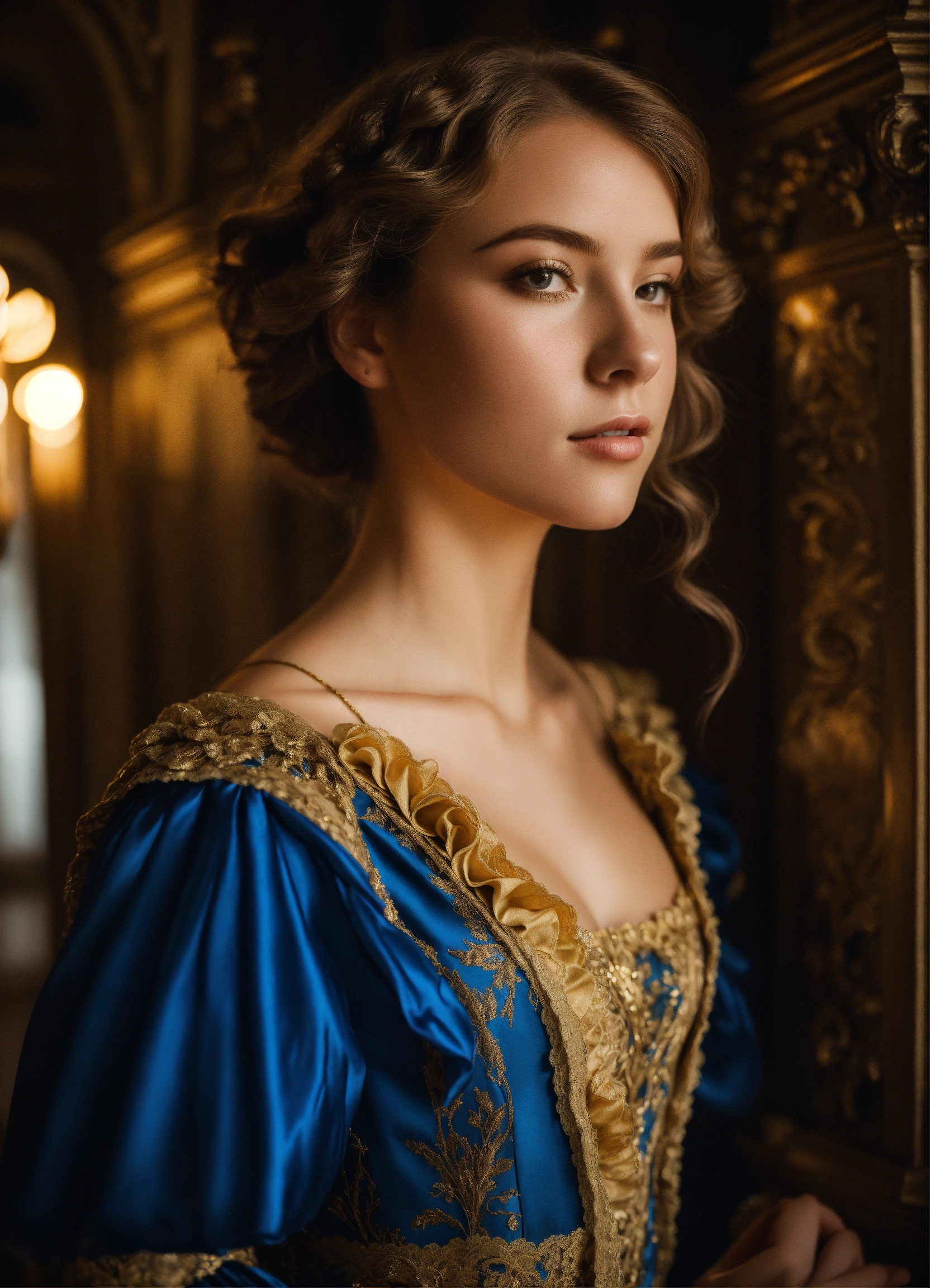 Lexica - Closeup Photorealistic young woman in Renaissance blue-and ...