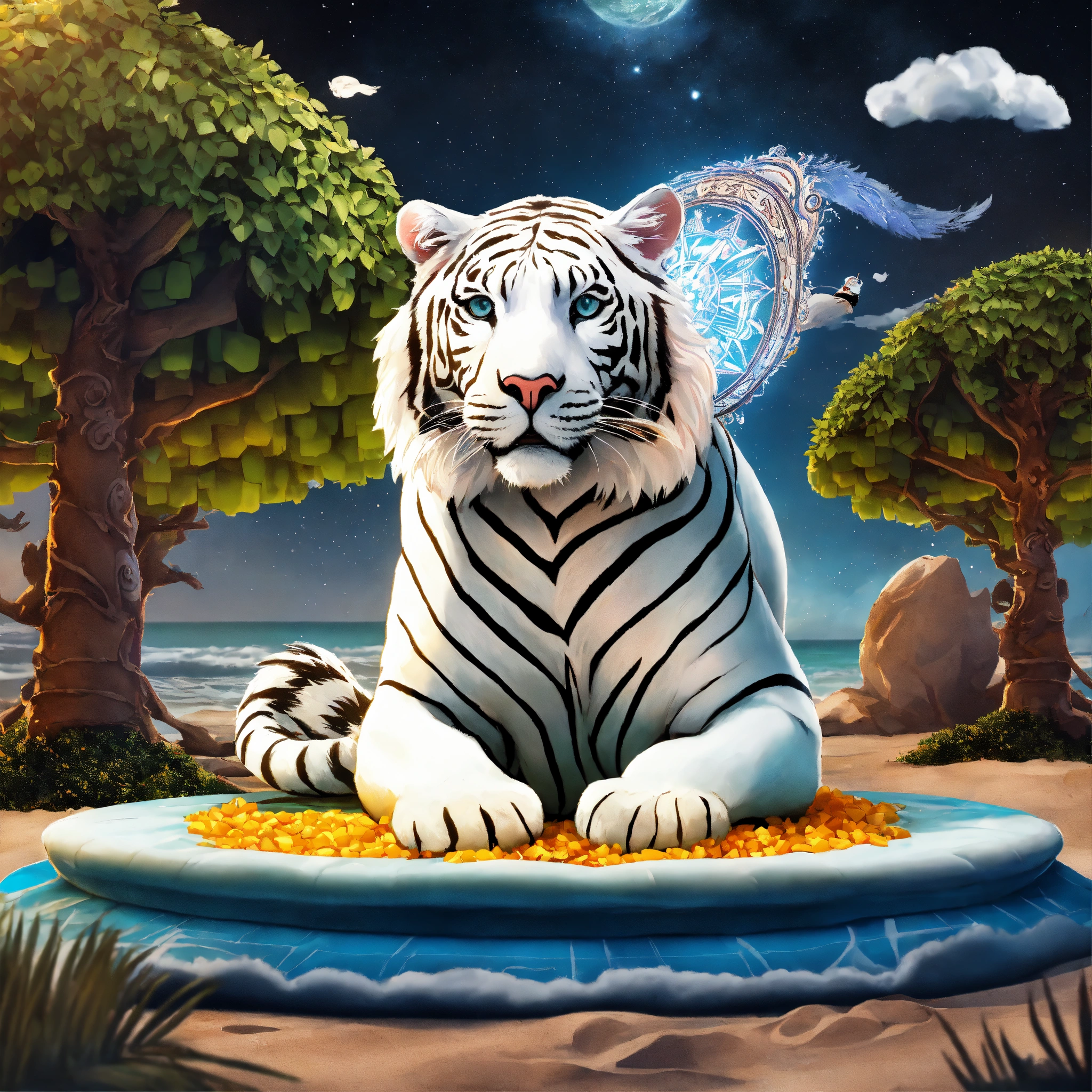 Lexica - Image. illustrate a white tiger in a yoga position on coconut ...