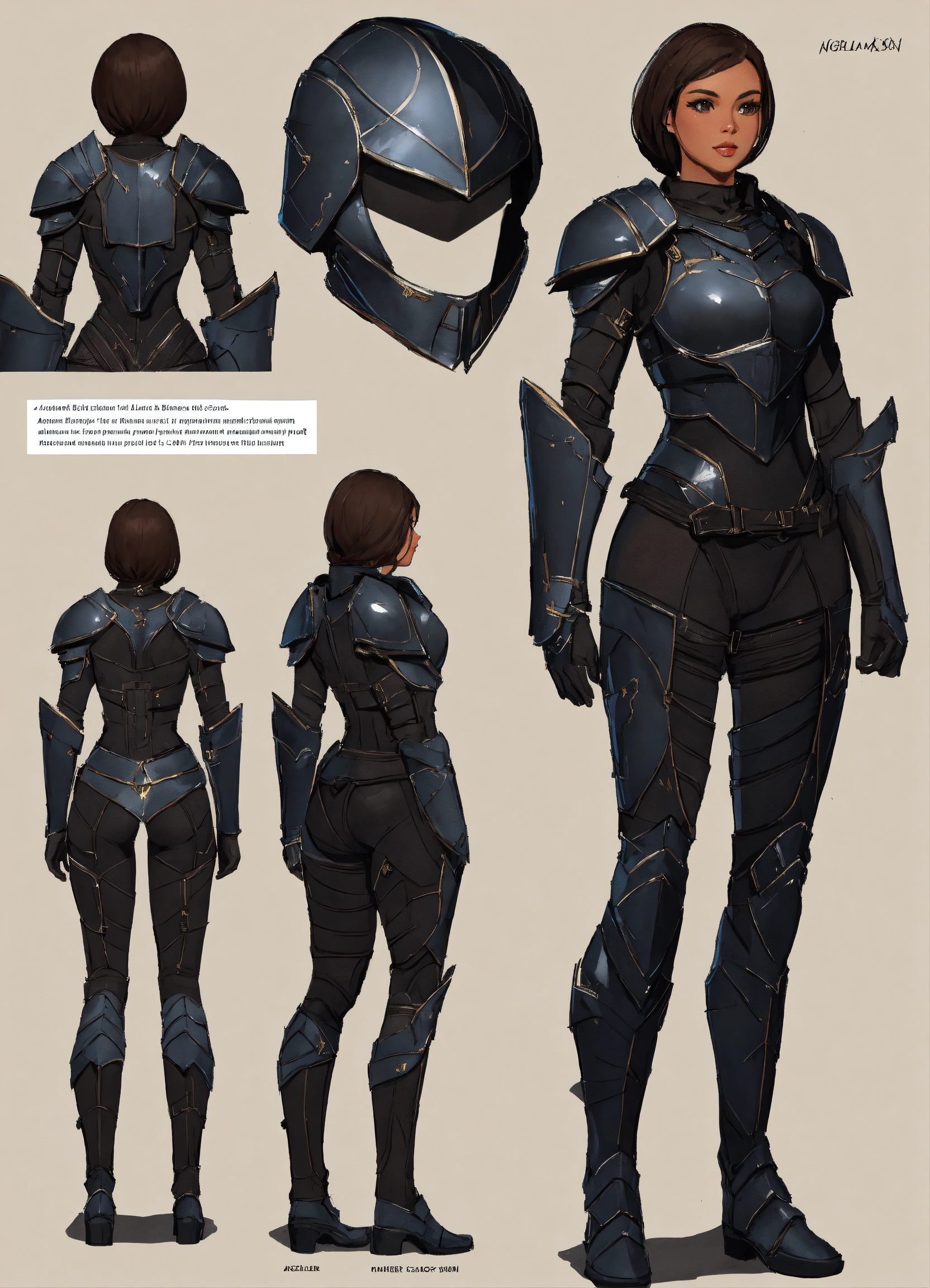 Lexica - Full black armor woman, character sheet, character design, chart, reference sheet ...