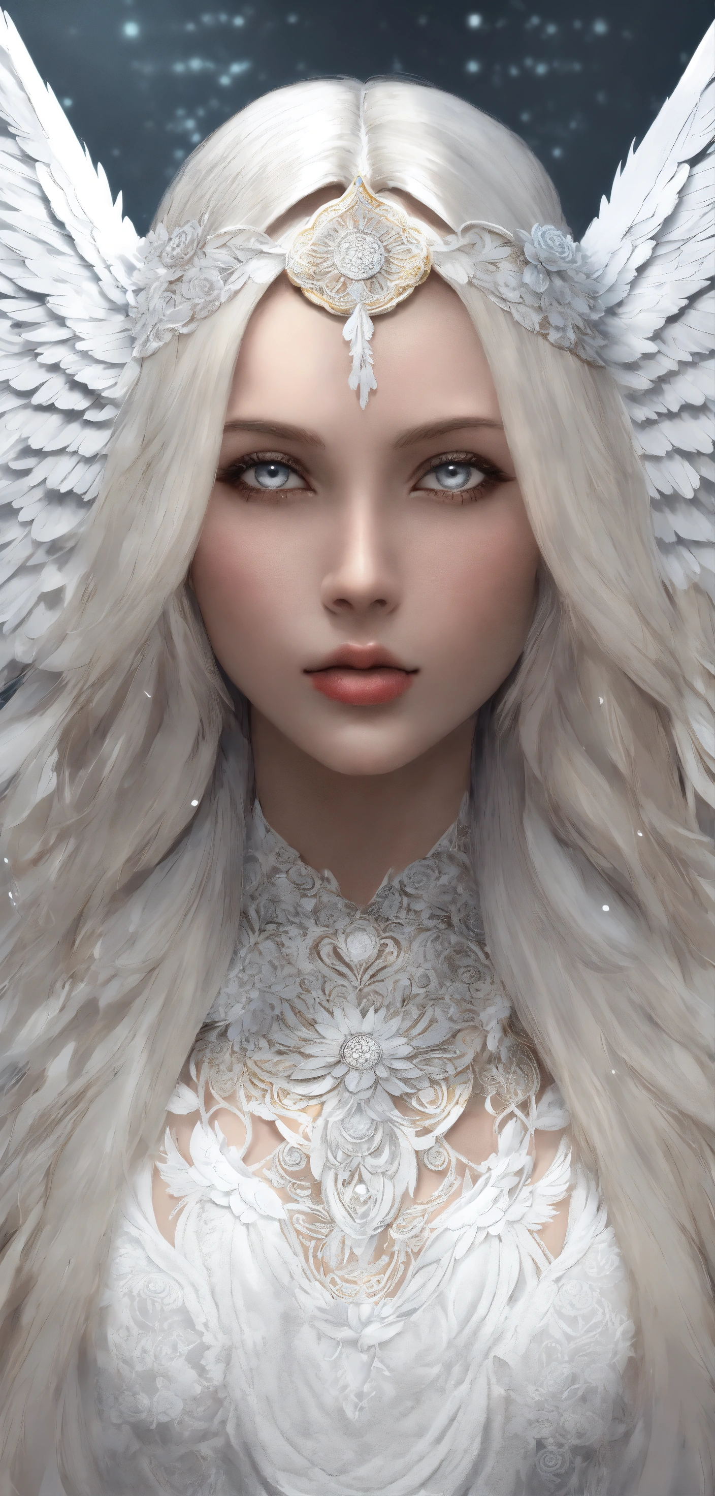 Lexica - Angel girl face with white angel wings, large and detailed 4D ...