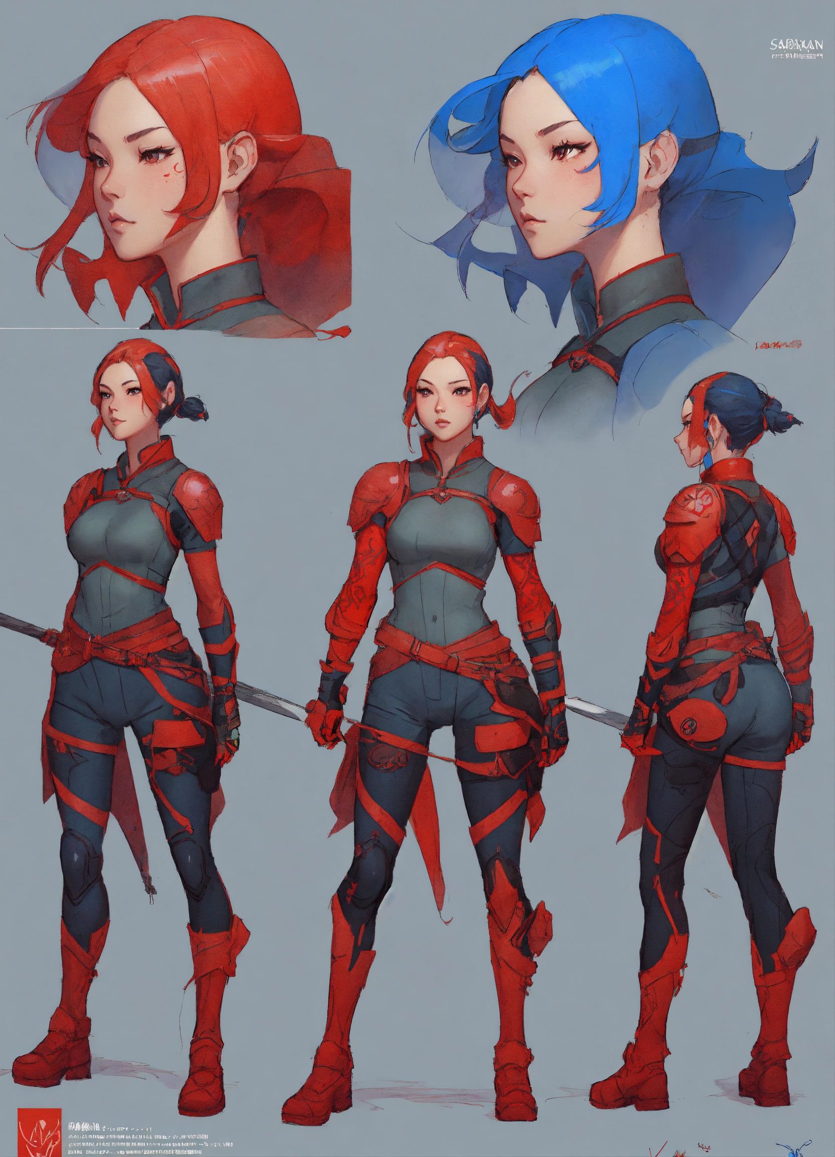 Lexica - Red back tattoed woman warrior, character sheet, character ...