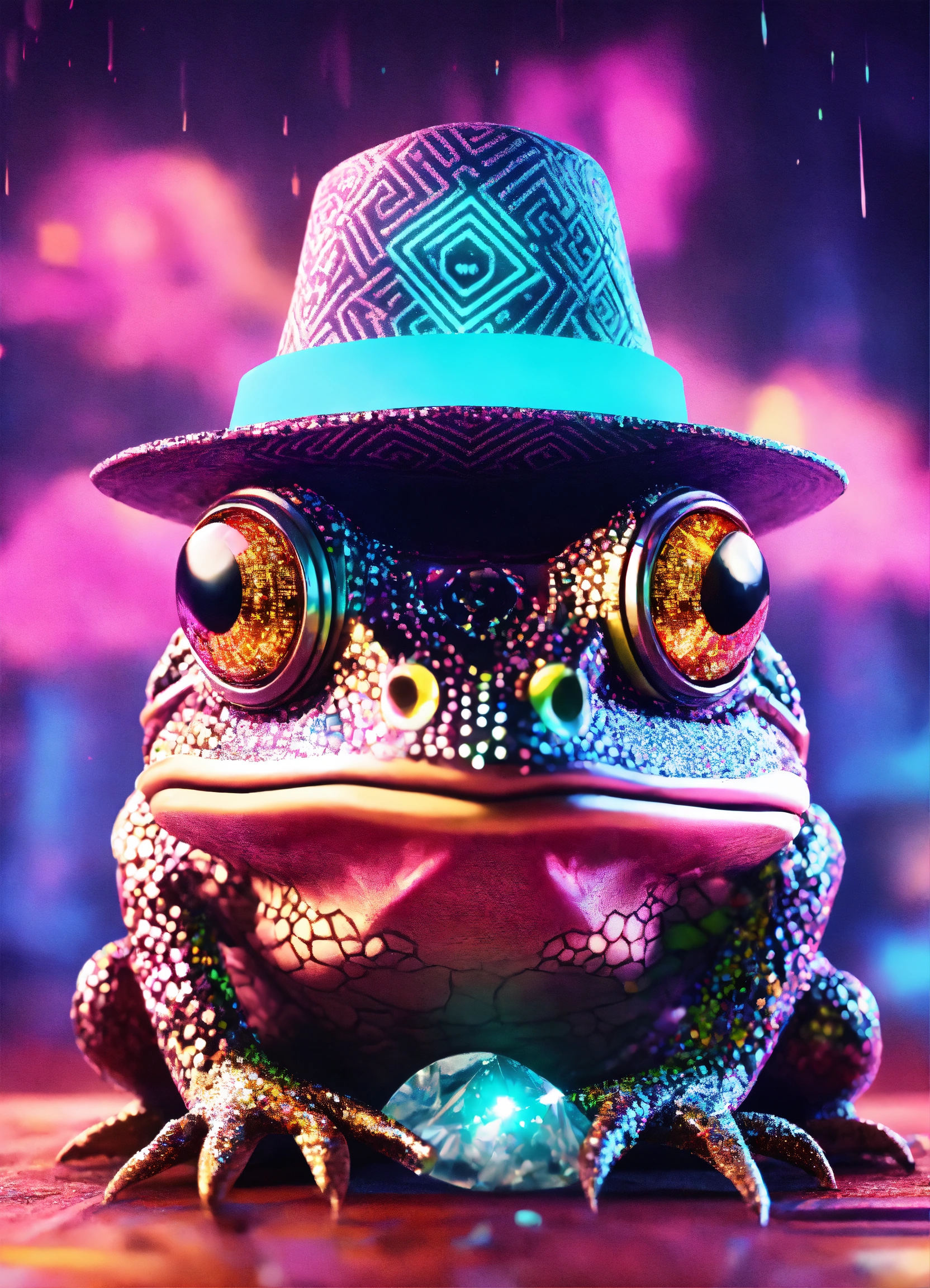 Lexica - A diamond metal occult toad as a hippie with a in a slice of ...