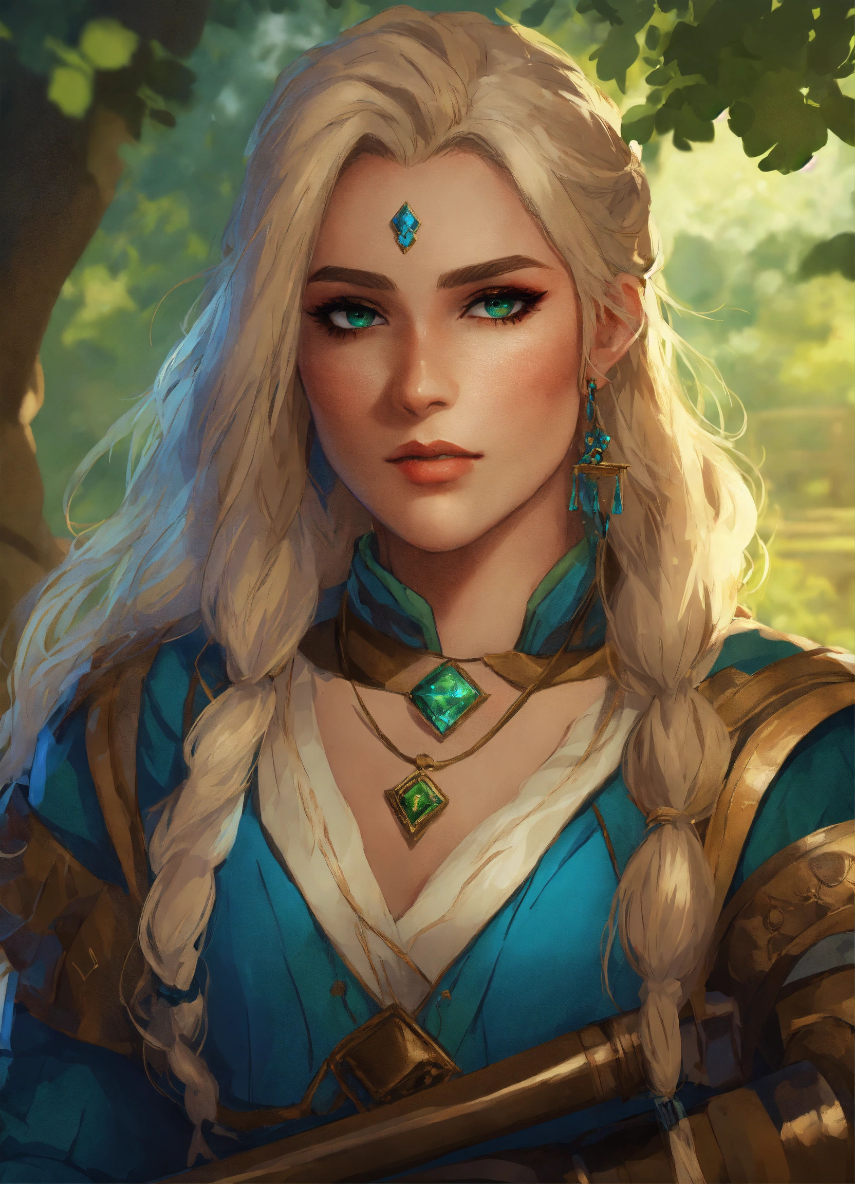 Lexica - Androgynous dwarf bard, long blond hair, blue makeup, brown ...
