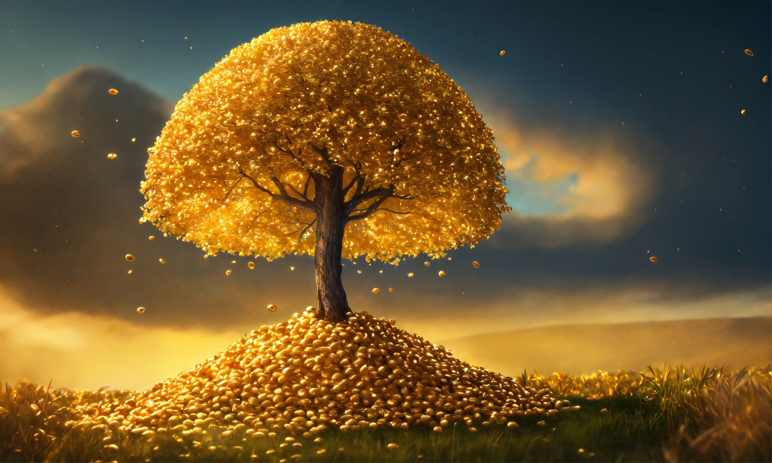 Lexica - A realistic photo of a golden seed that grows and becomes a ...