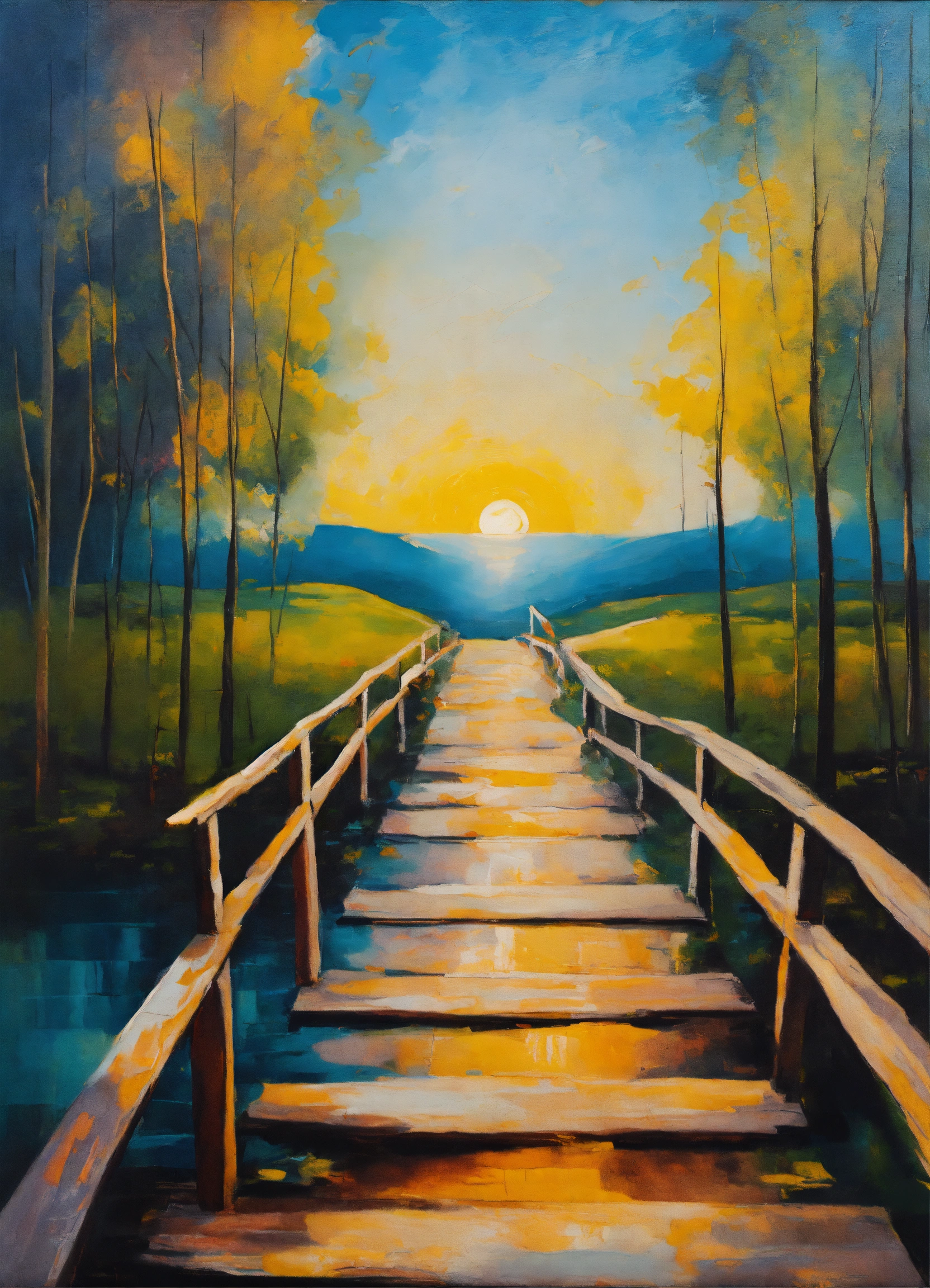 Lexica - Minimalist and abstract oil painting of path illuminated by ...