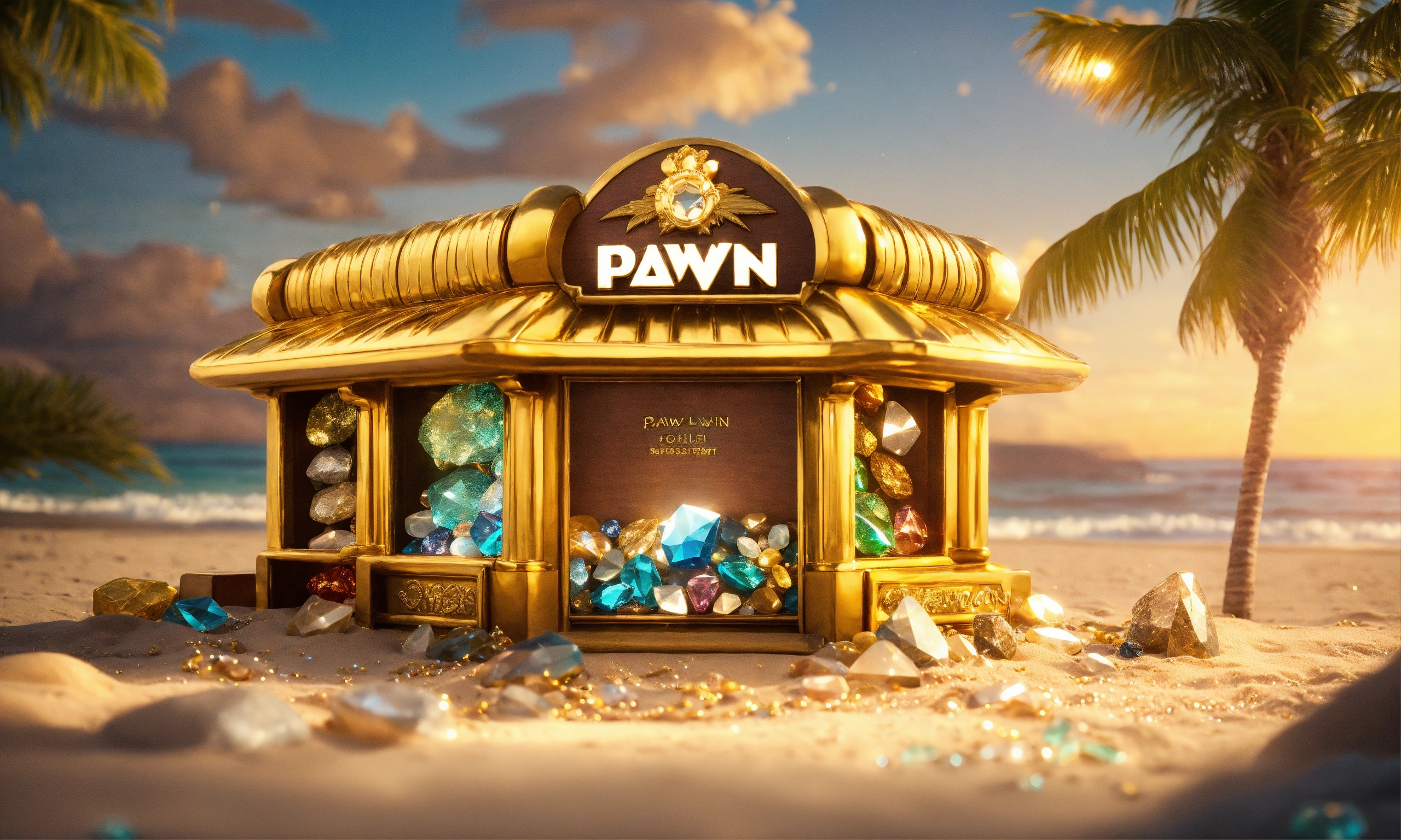Lexica - Pawn shop LOGO , NFT Store on the beach , gemstones and ...