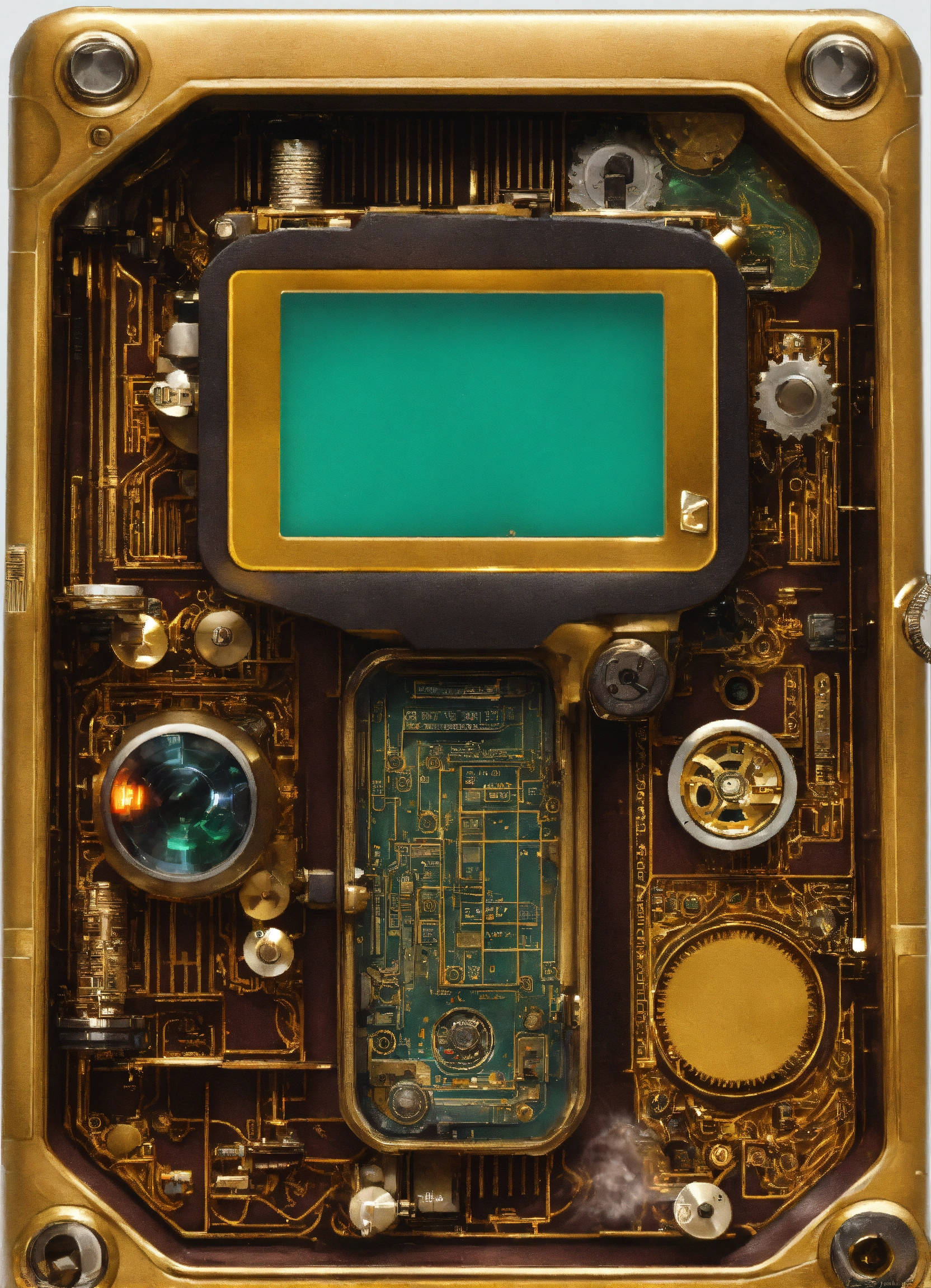 Lexica - Micro handheld gaming device, screen in center, steampunk ...