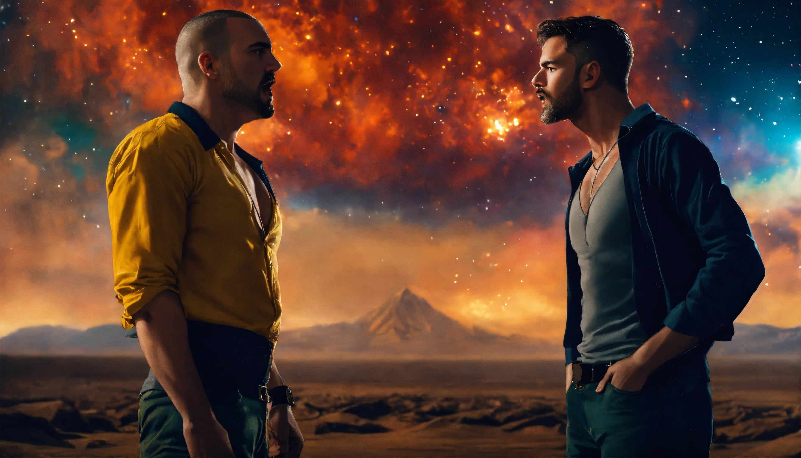 Lexica - Two men facing each other, one yelling, crew cut, no beard ...