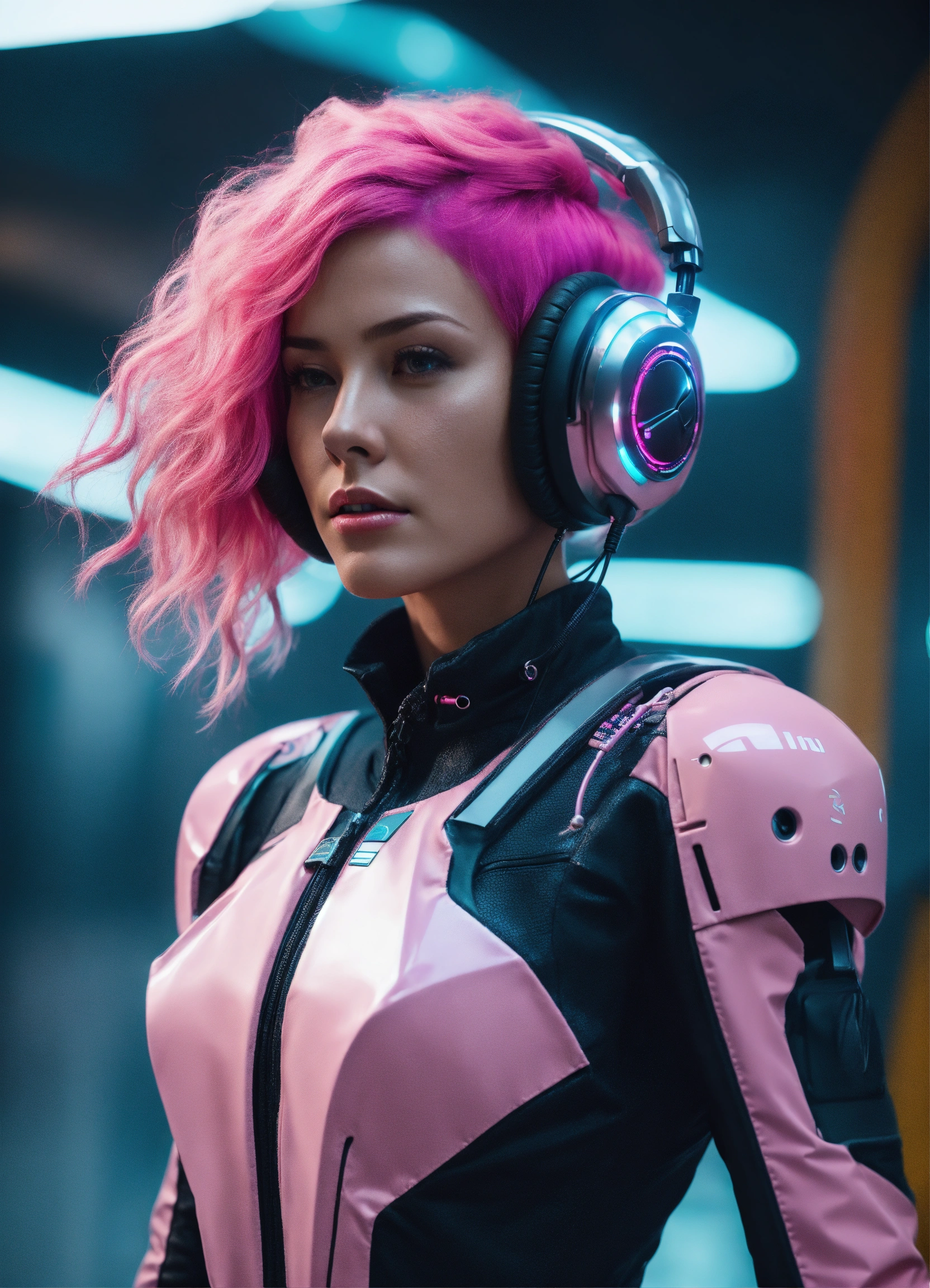 Lexica - Wide shot of a female spy with pink hair wearing a tight ...