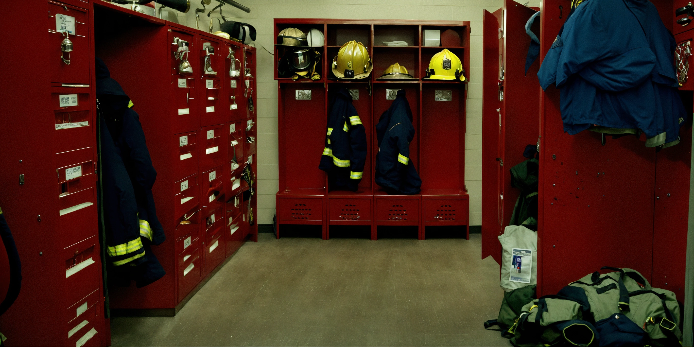 Lexica - A firefighter's locker room with a uniform and helmet neatly ...