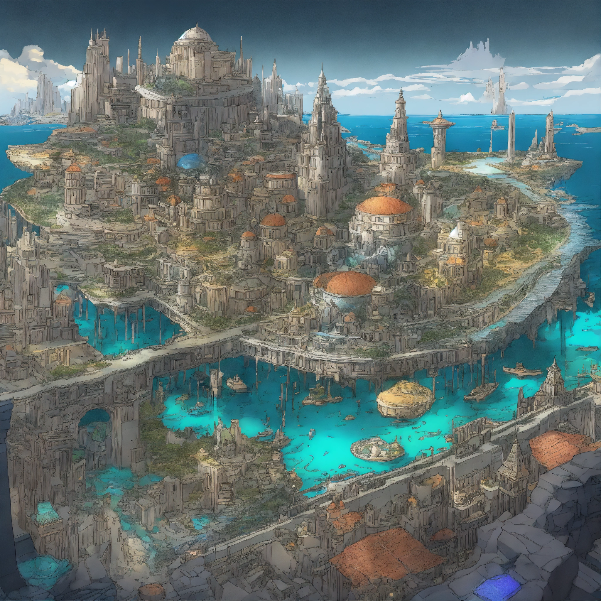 Lexica - A draw of the city of atlantis in silver and the line with ...