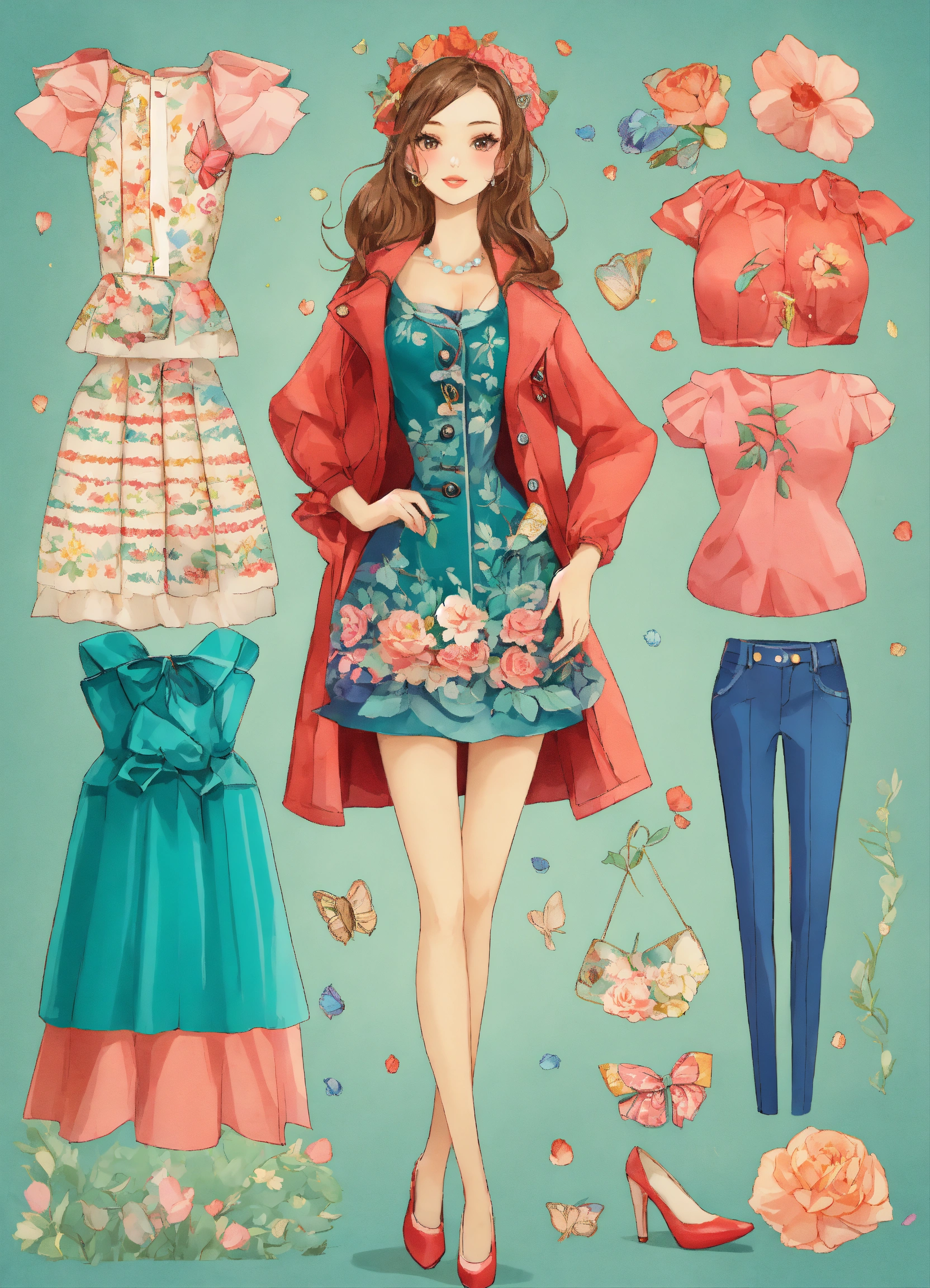 Lexica - Paper doll style, beautiful girl, full body, detailed, colorful