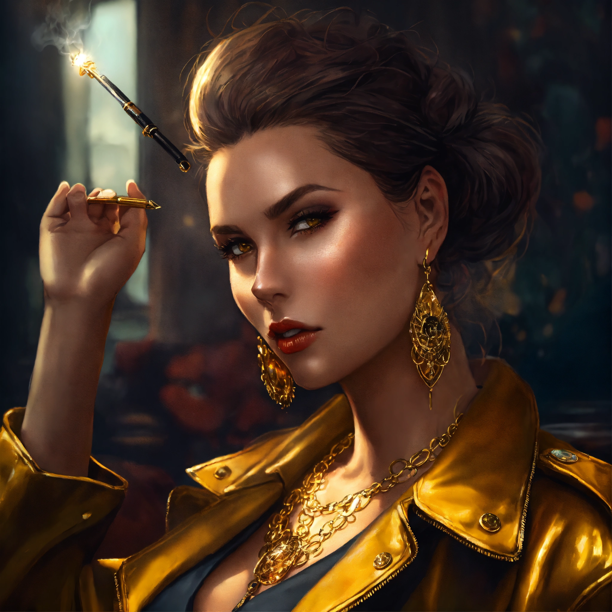 Lexica - Mafia boss lady mit einer lederjacke und einer Goldkette, mit ...