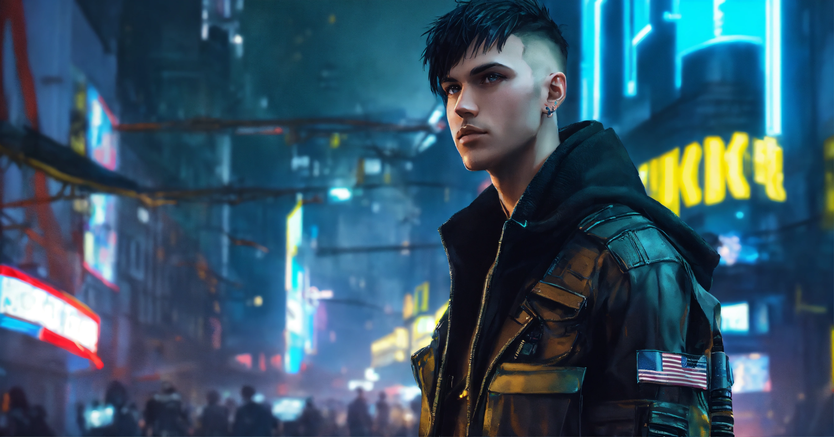 Lexica - Cyberpunk style, guy in cyber punk city, flag Ukraine, in ...