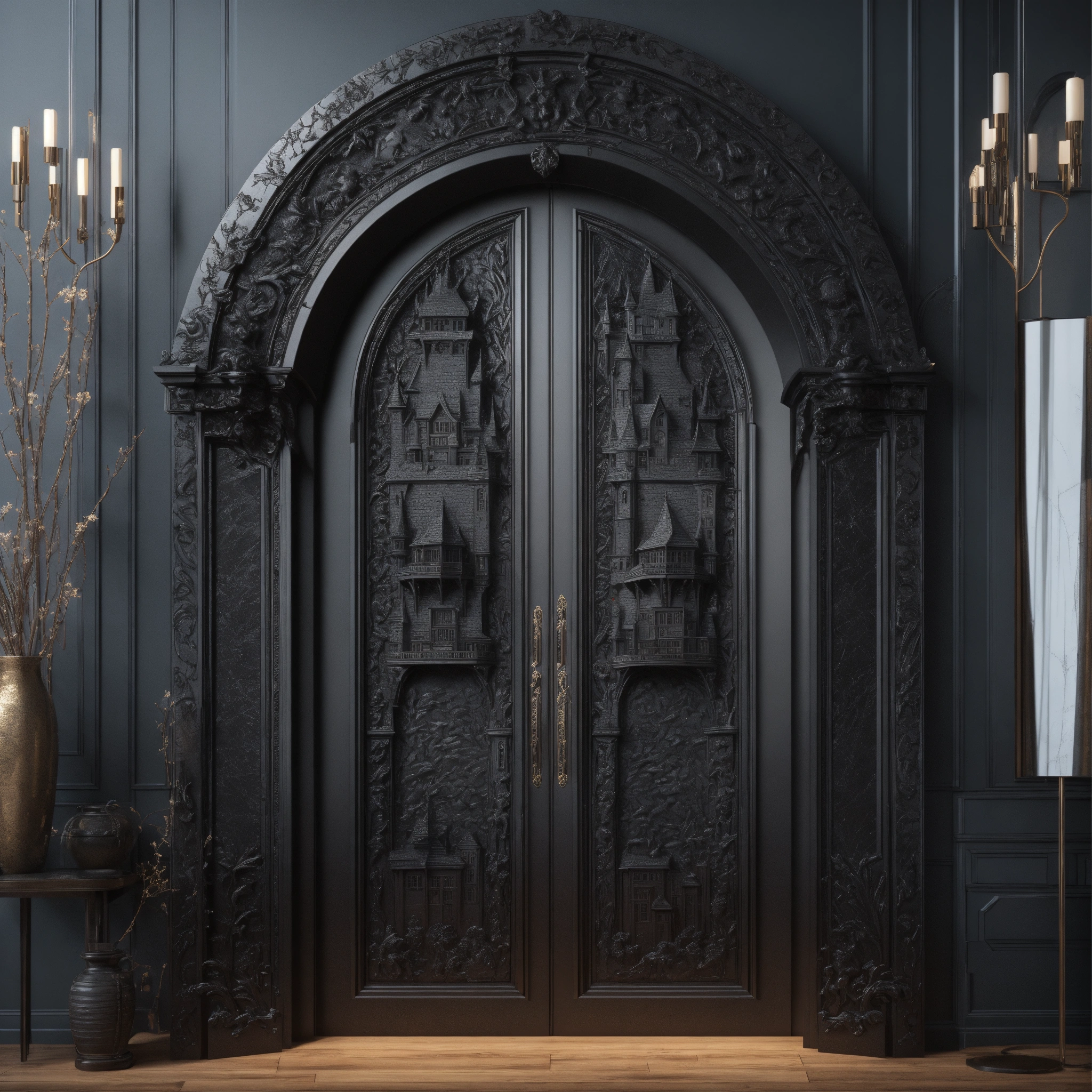 Lexica - 3D double castle doors black obsidian engraved with vampires ...