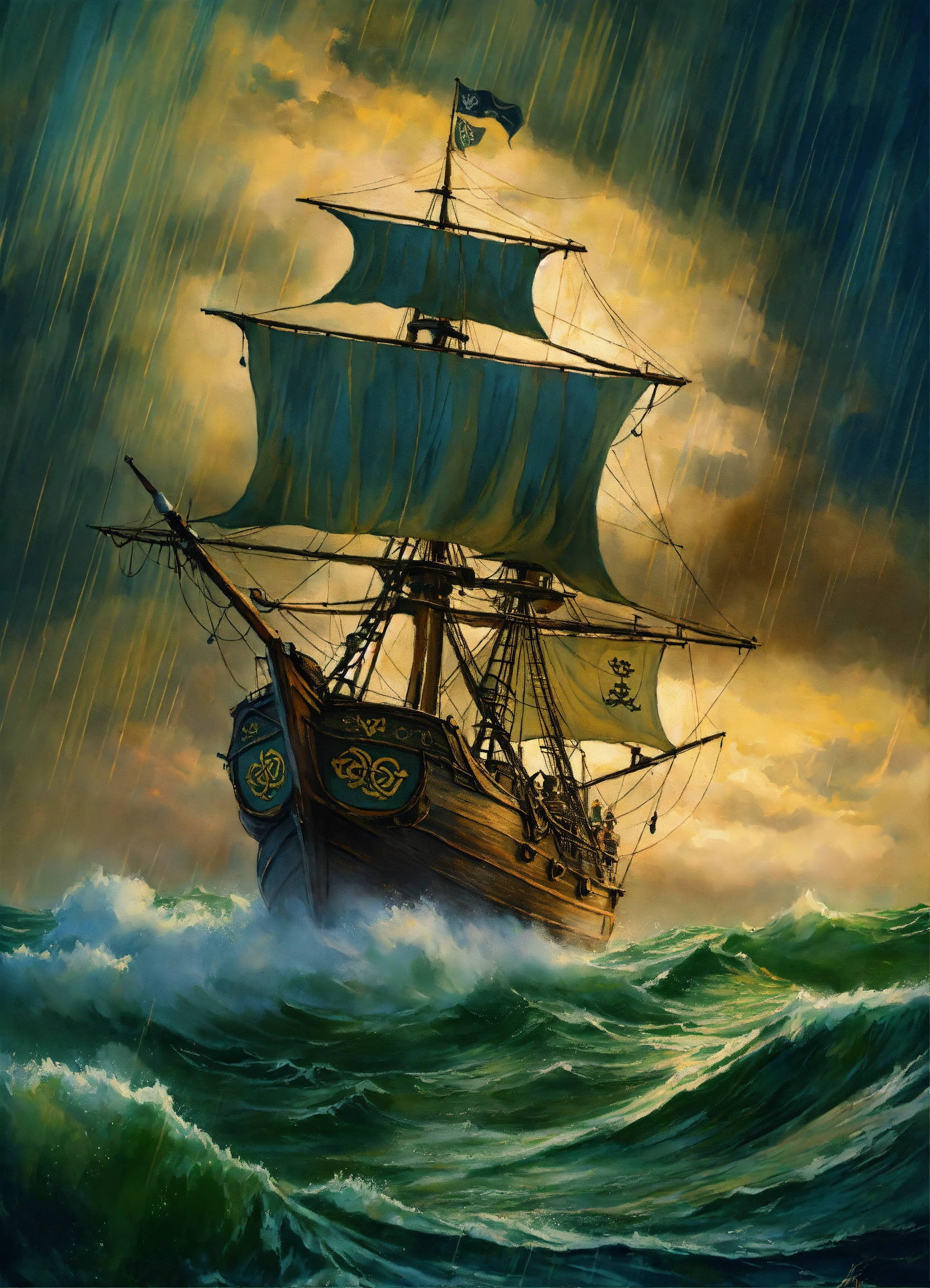Lexica - A painting of a celtic pirate on the ocean during a storm ...