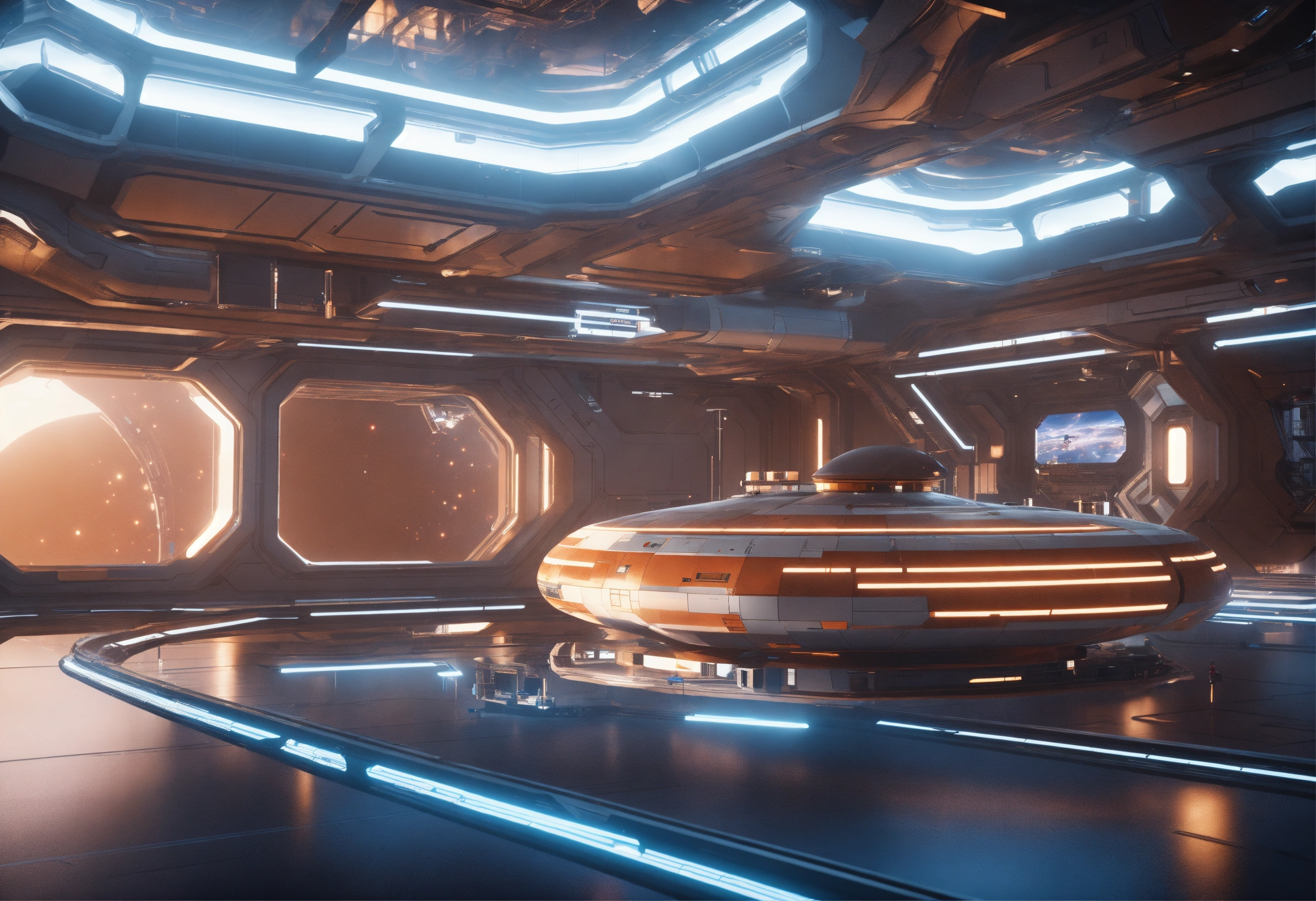 Lexica - Zoom out from a distance on a modern zaha hadid style space ...