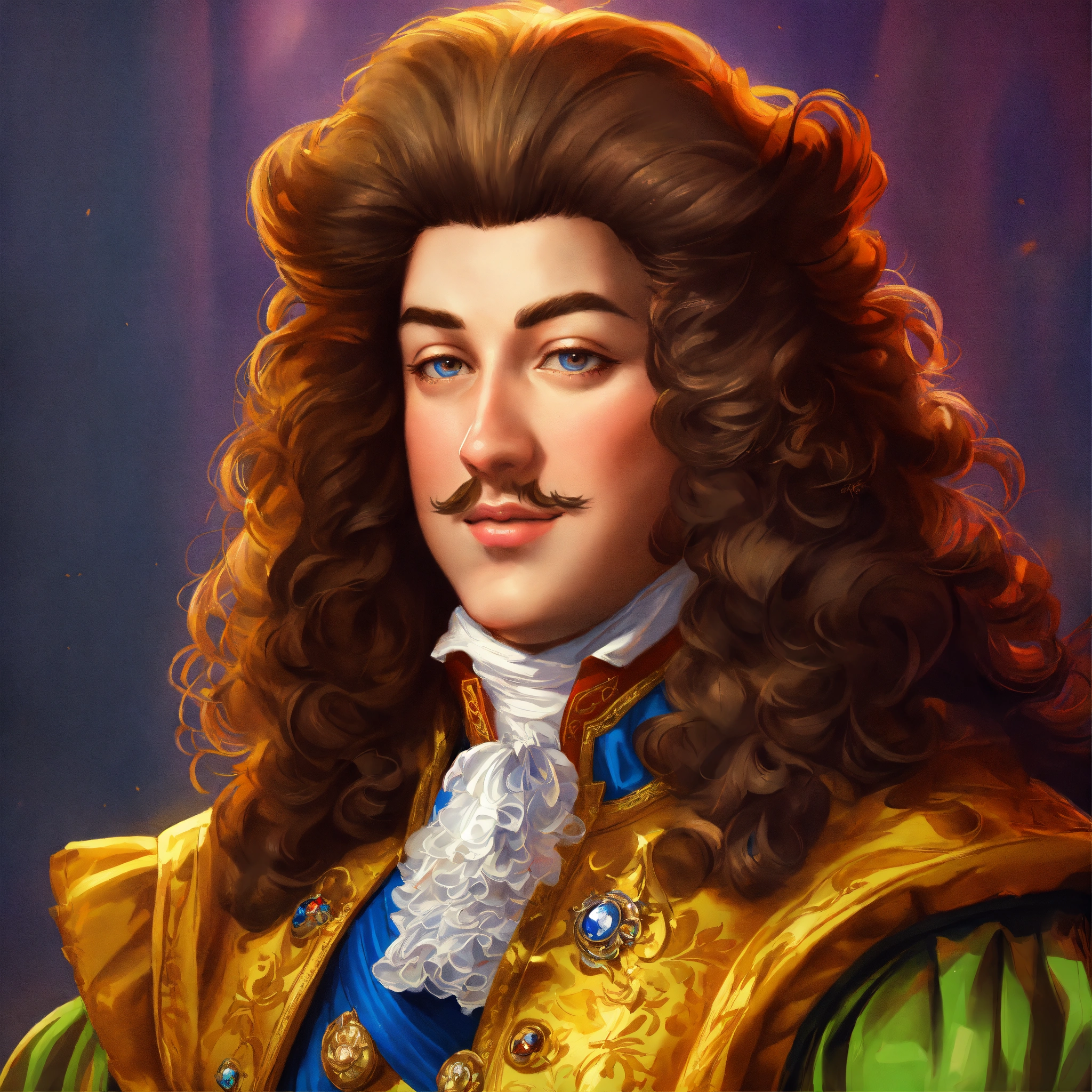 Lexica - Louis XIV, realistic cartoon oil paint, 2D illustration style ...