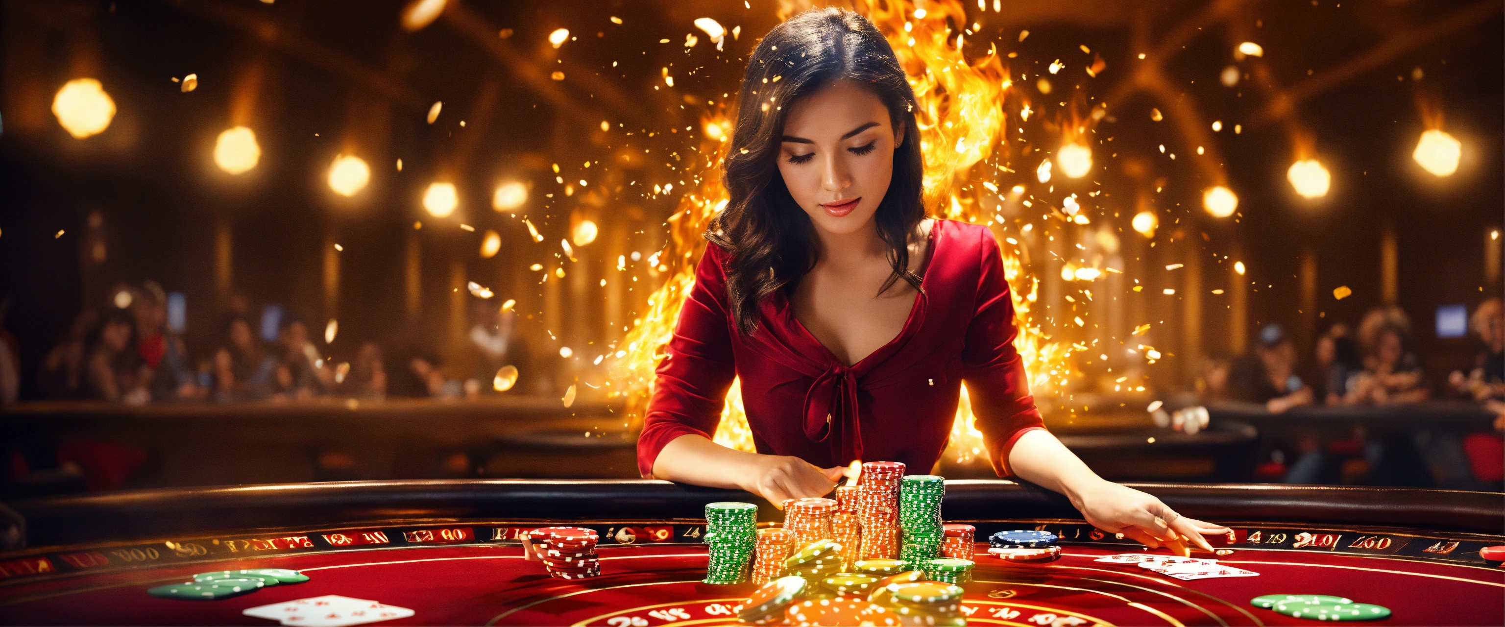 Lexica - Gold roulette table and woman at the roulette table, playing ...