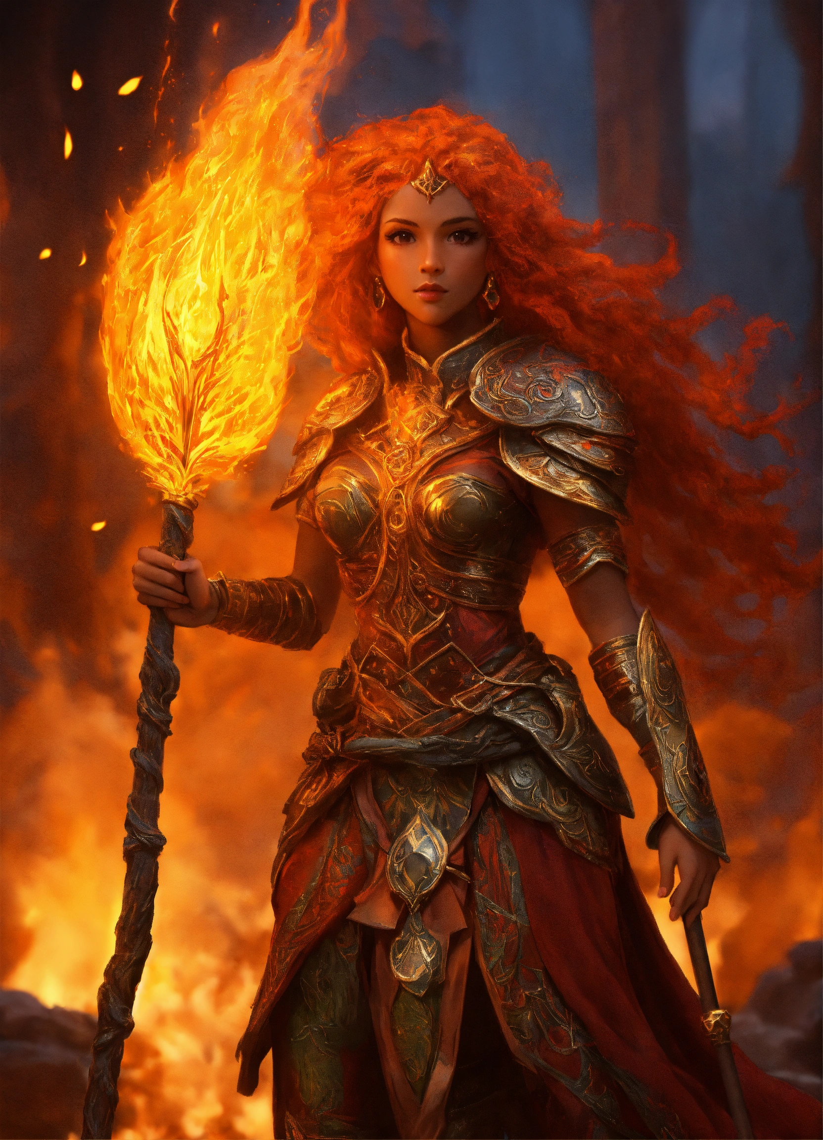 Lexica - Small female elemental efreet with fire for hair holding a ...