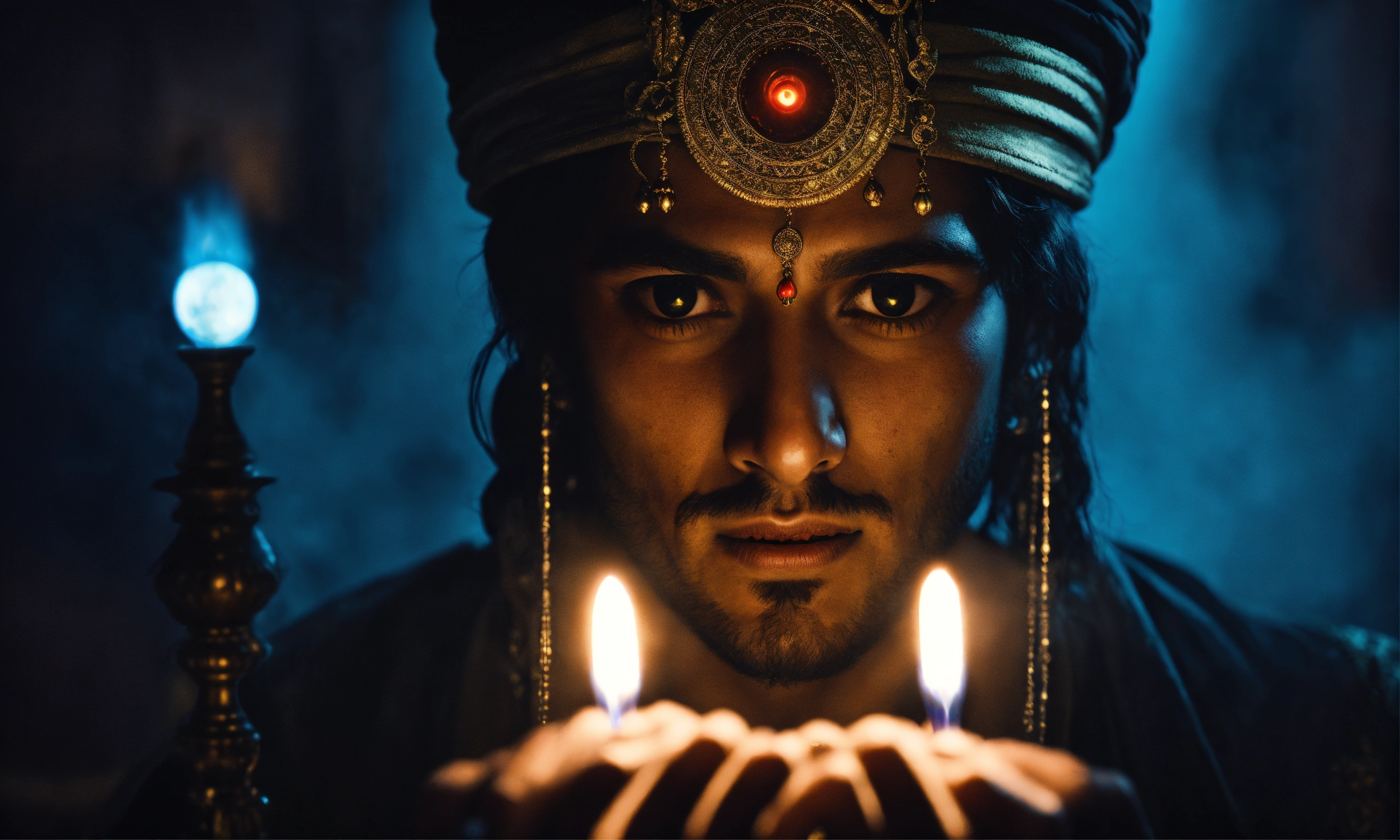 Lexica - Dramatic portrait of a young handsome, wicked indian sorcerer ...