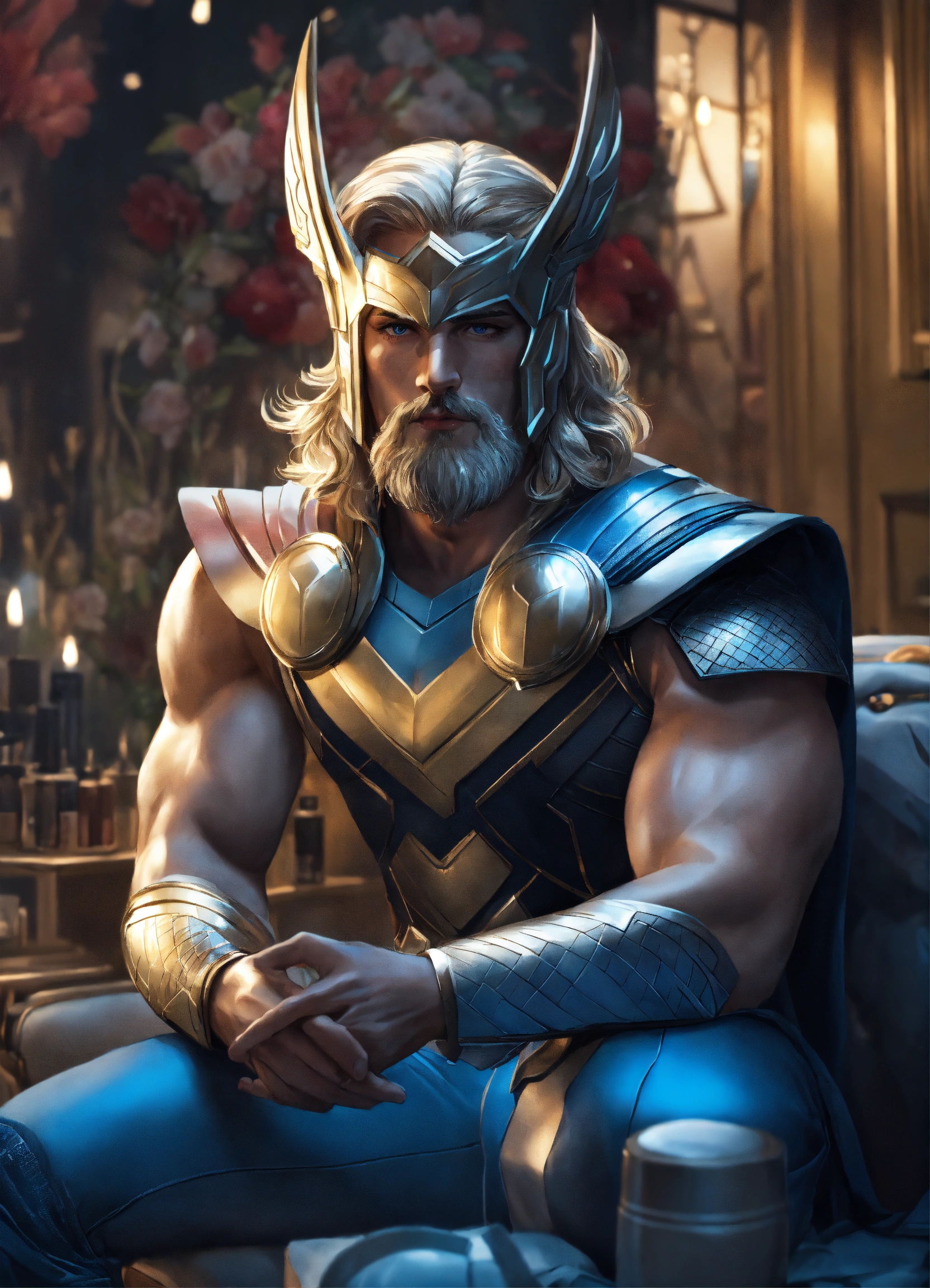 Lexica - Artgerm male Thor sitting at a wellness salon, face is covered ...