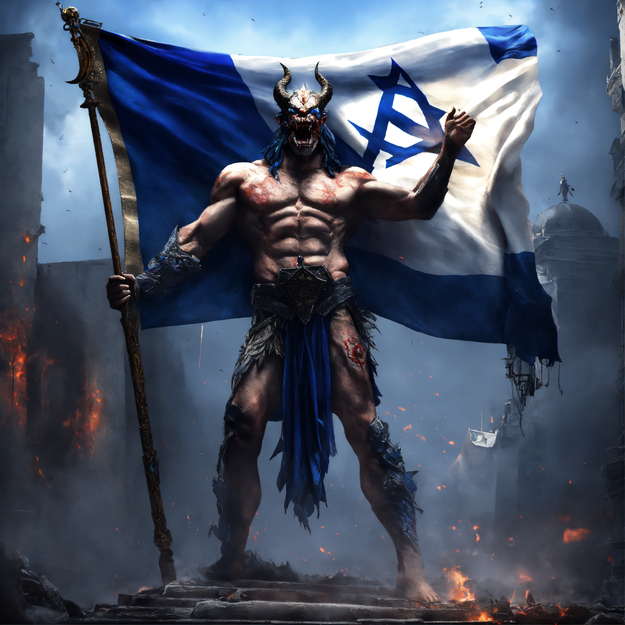 Lexica - Evil demonic Israel demon with an Israeli flag with an ...