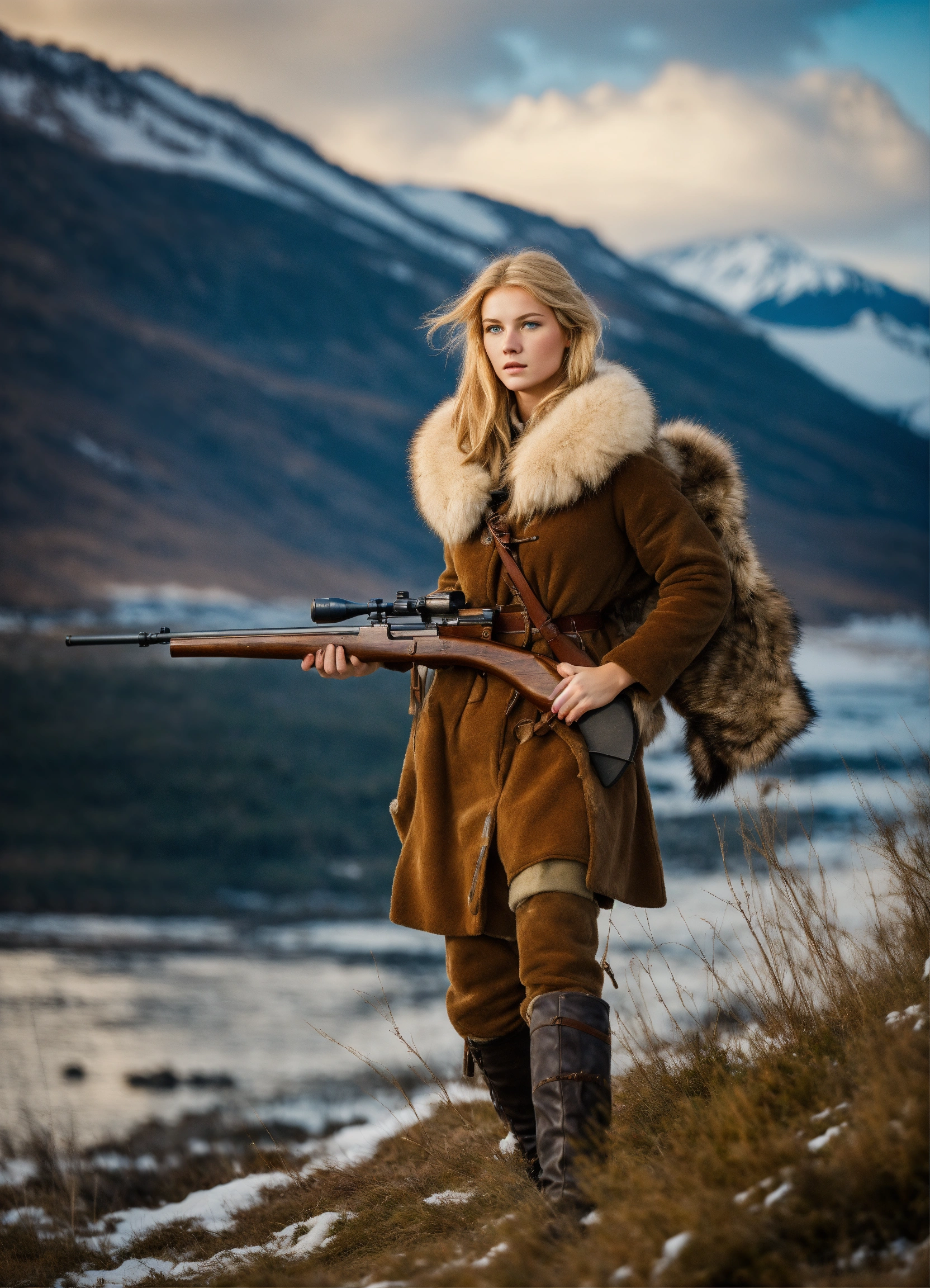 Lexica - Early Germanic blonde female hunter with blue eyes dressed in ...
