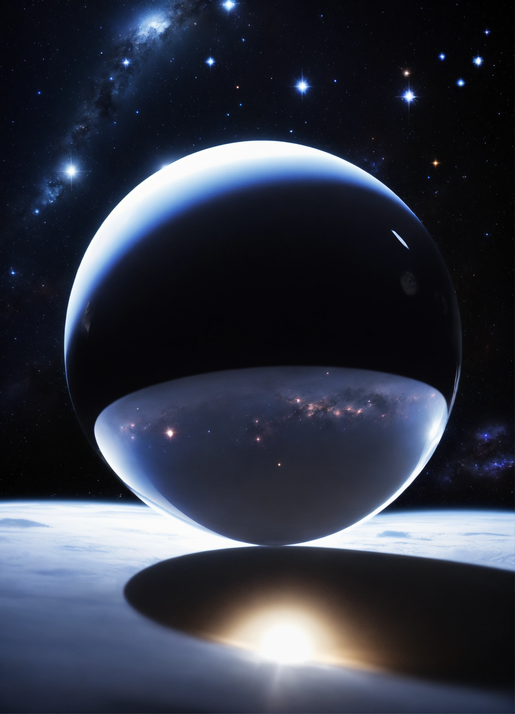 Lexica - A pure white glass orb floating in deep space. The orb must be ...