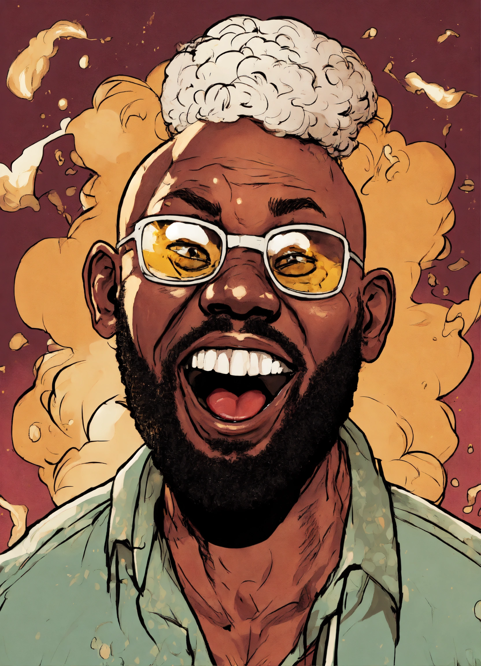 Lexica - A hysteric afro american drunk uncle with bald head at a ...