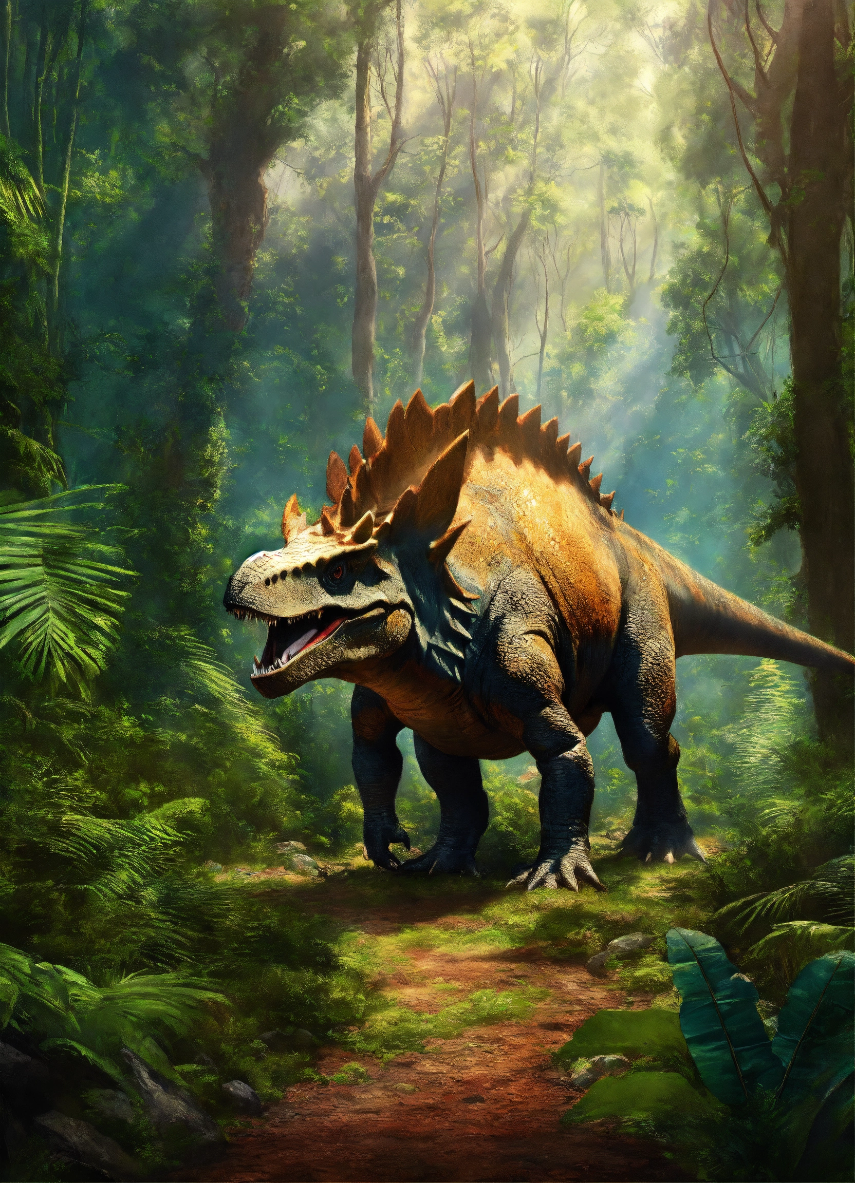 Lexica - Photorealistic Jurassic world, forest, Stegosaurus concept art ...