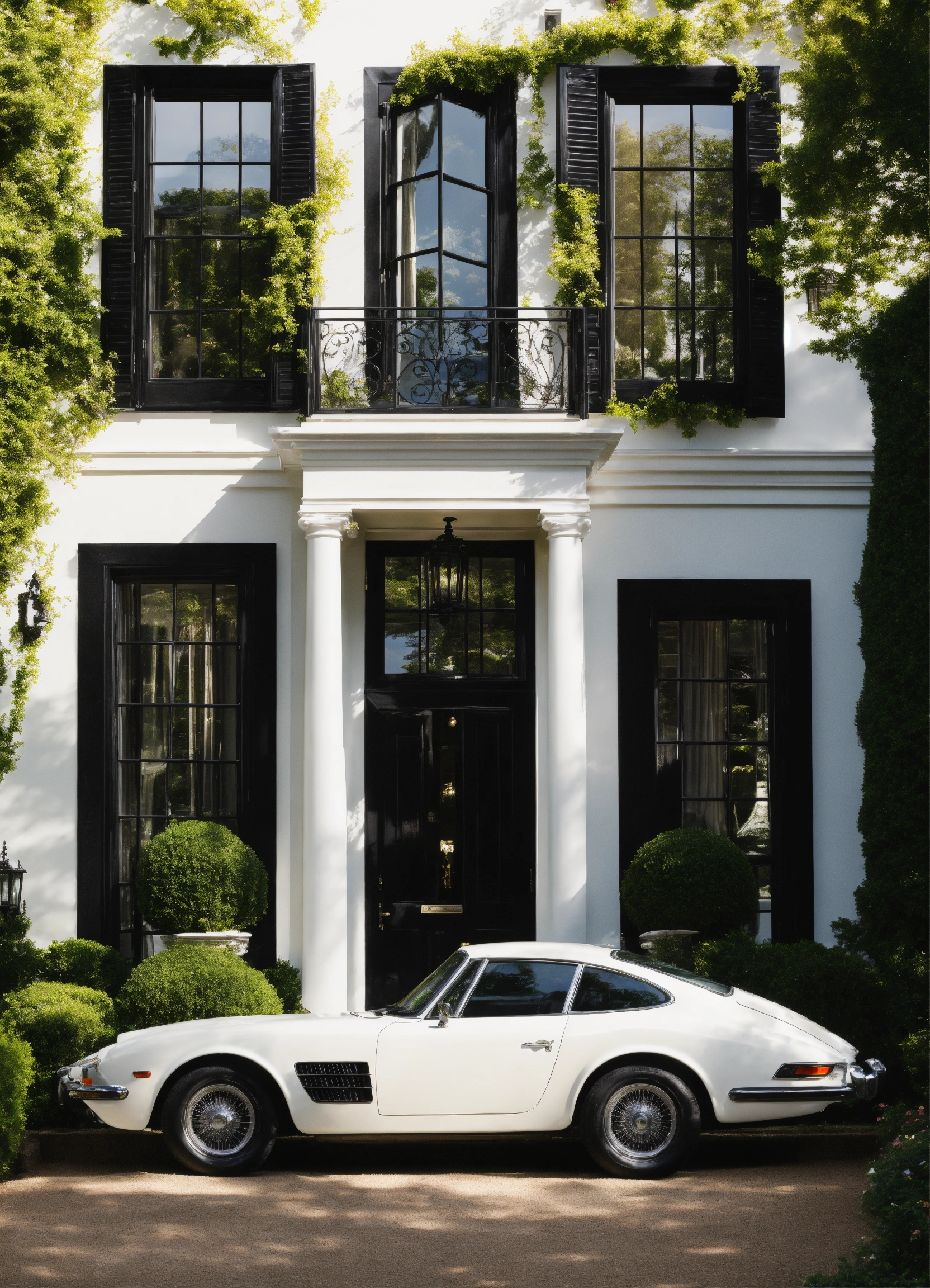 Lexica - White House, black window frame, big window, garden, luxurious ...