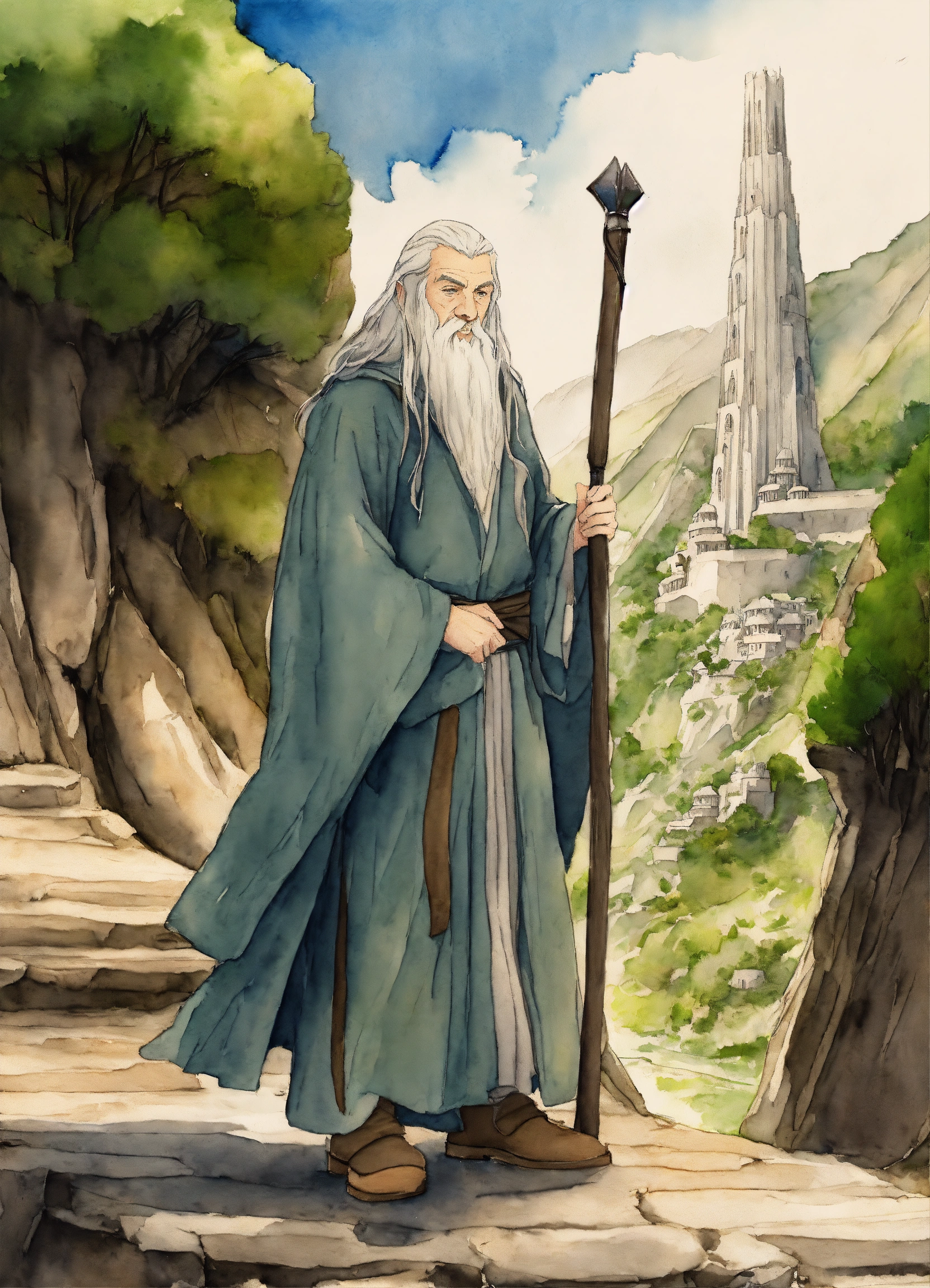 Lexica - Gandalf with from LOTR with grey robes in naruto anime drawing ...