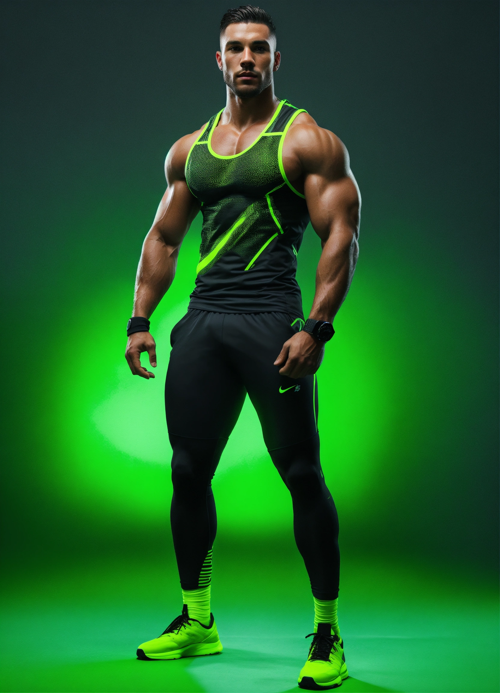Lexica - A professional athlete man, black color fitness wear, studio ...