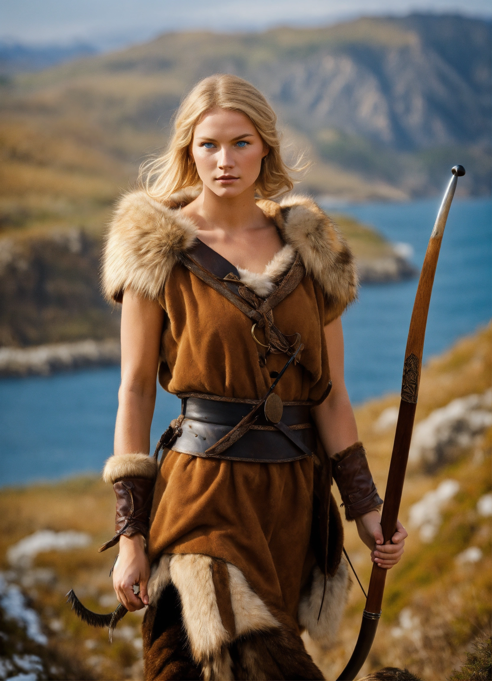 Lexica - Early Germanic blonde female hunter with blue eyes dressed in ...