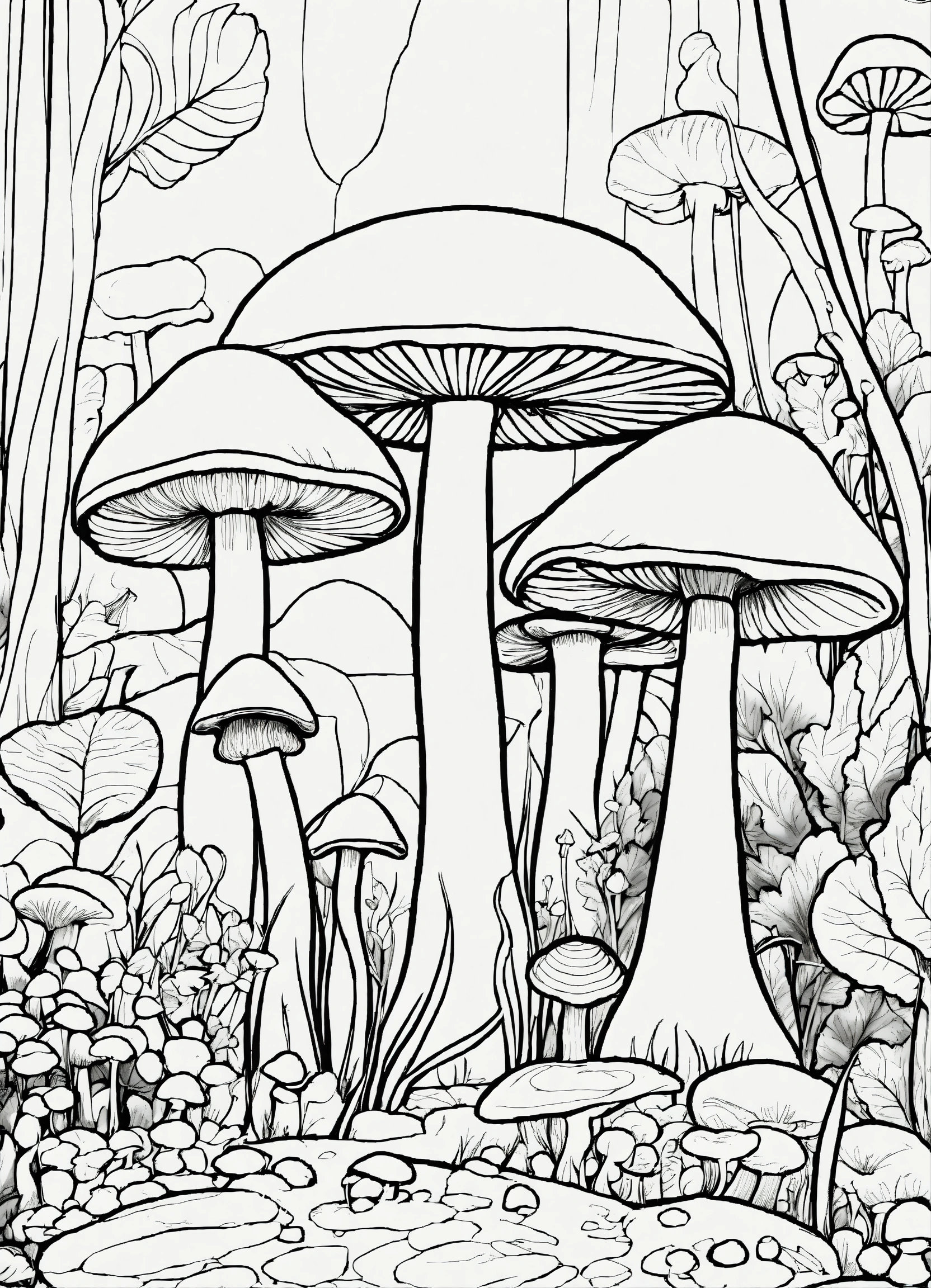 Lexica - Mushrooms coloring page cartoon, simple bold precise lines, no ...