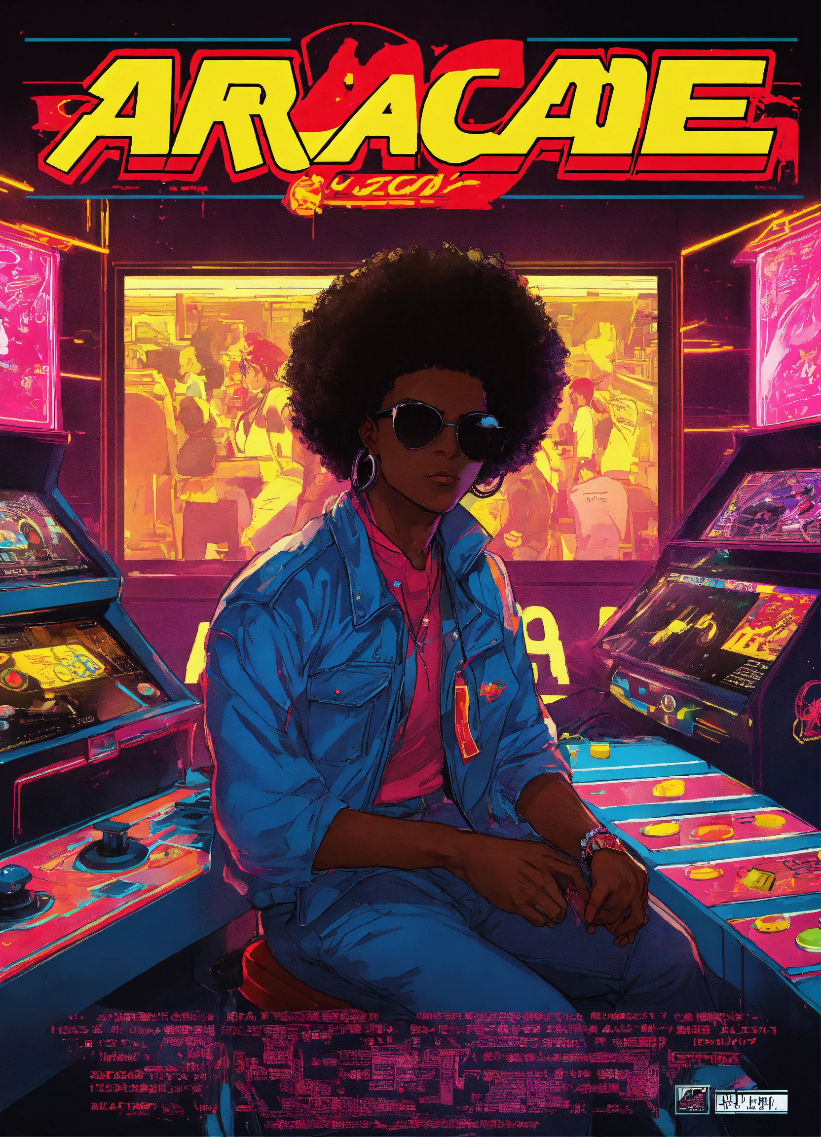 Lexica - 80s arcade black characters making music mpc manga cover