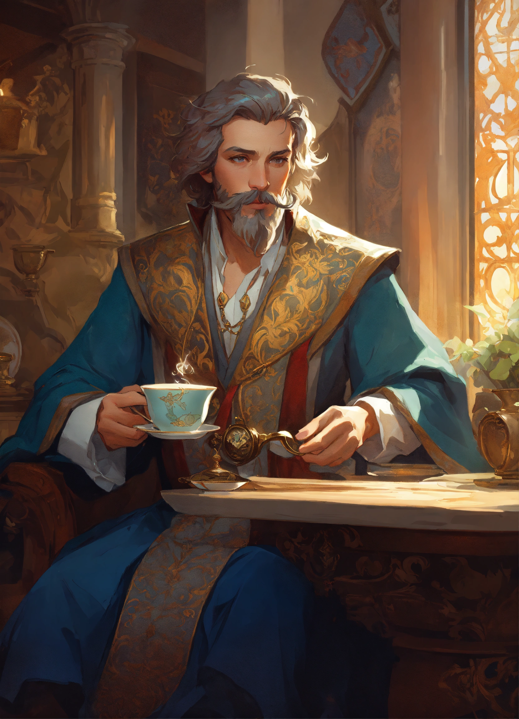 Lexica - Noble baron Medieval in his house drinking tea, art by artgerm ...