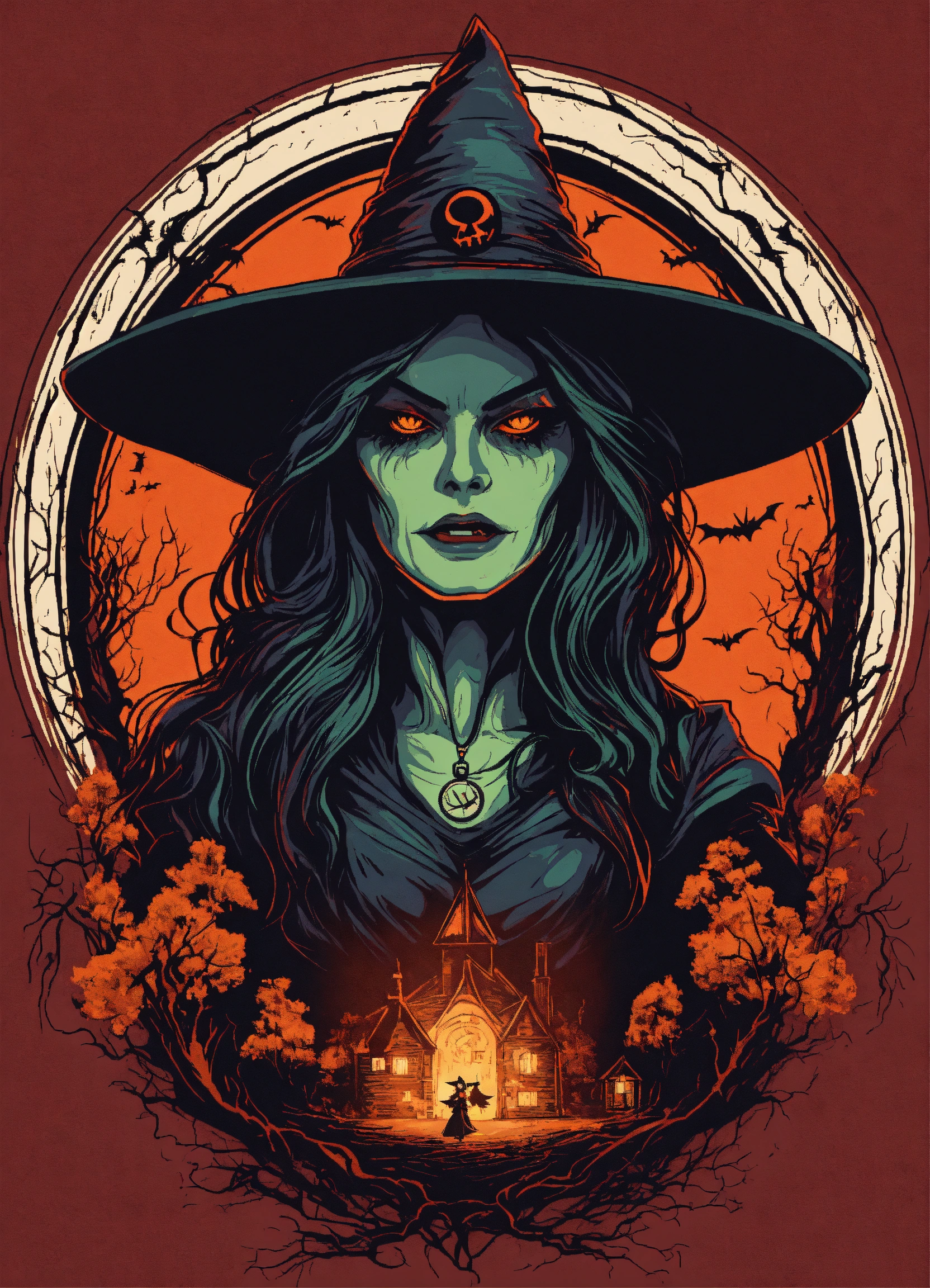 Lexica - EVIL SCARY Witch in a circle, tshirt design, retro, vector ...