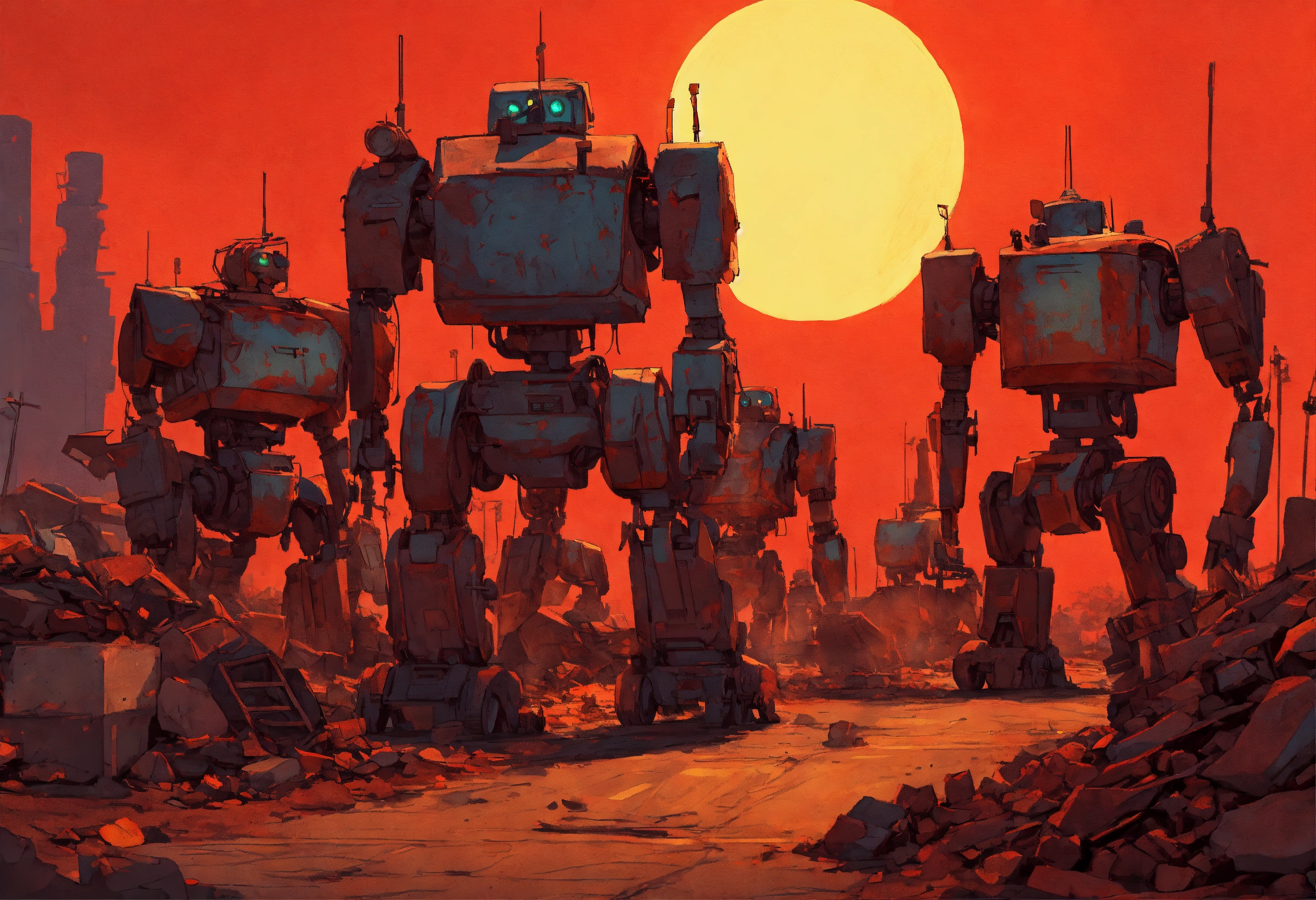 Lexica - Depict a cartoon-style scene of one robust, decaying bronze ...