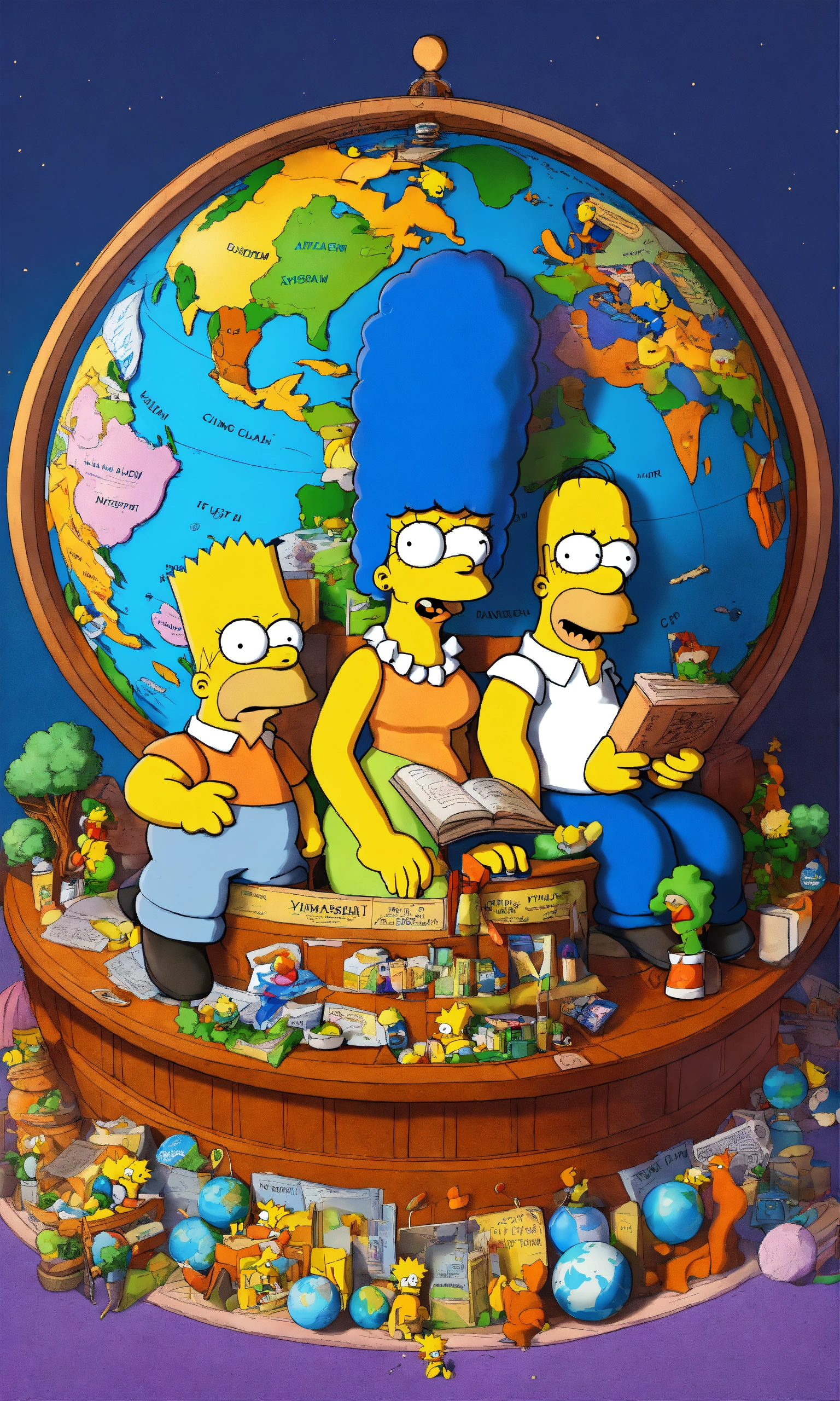 Lexica - The simpsons looking at the globe of the Earth, hyper realiste