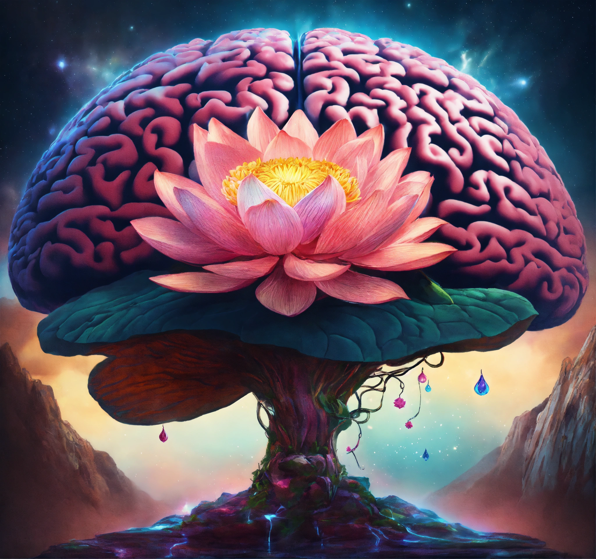 Lexica - Brain with a mesmerizing mystic lotus in it.