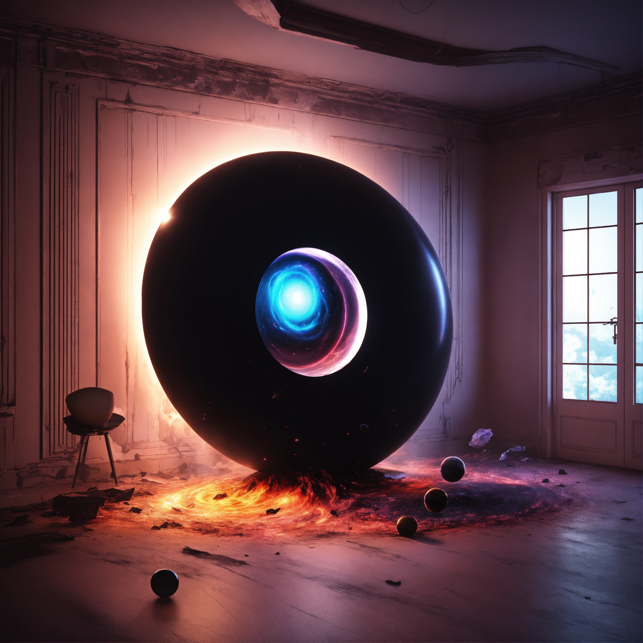 Lexica - 3d Digital art Black hole holding strange alien object orb ...