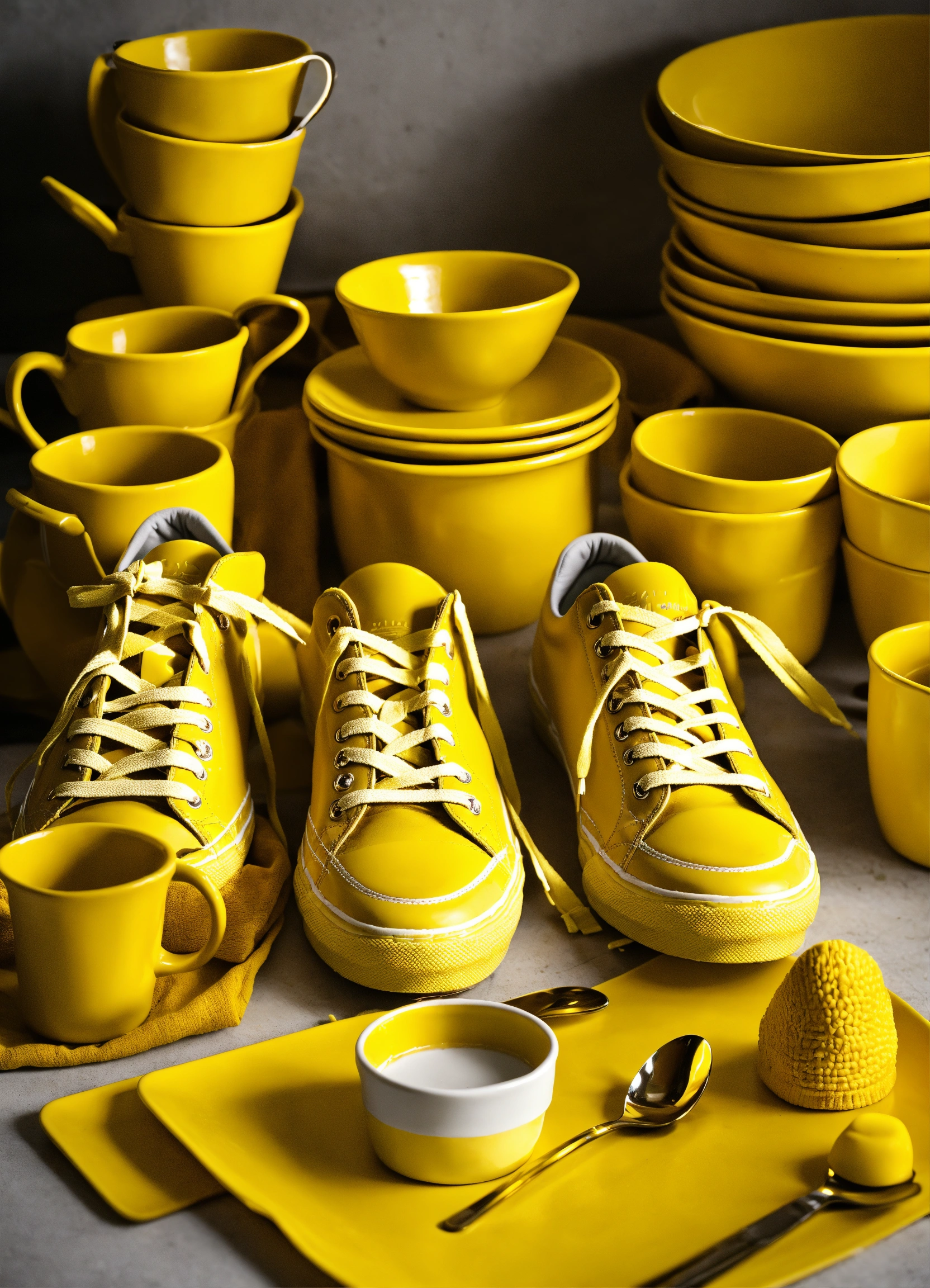 Lexica - A clutter of all yellow tableware with a pair of yellow ...