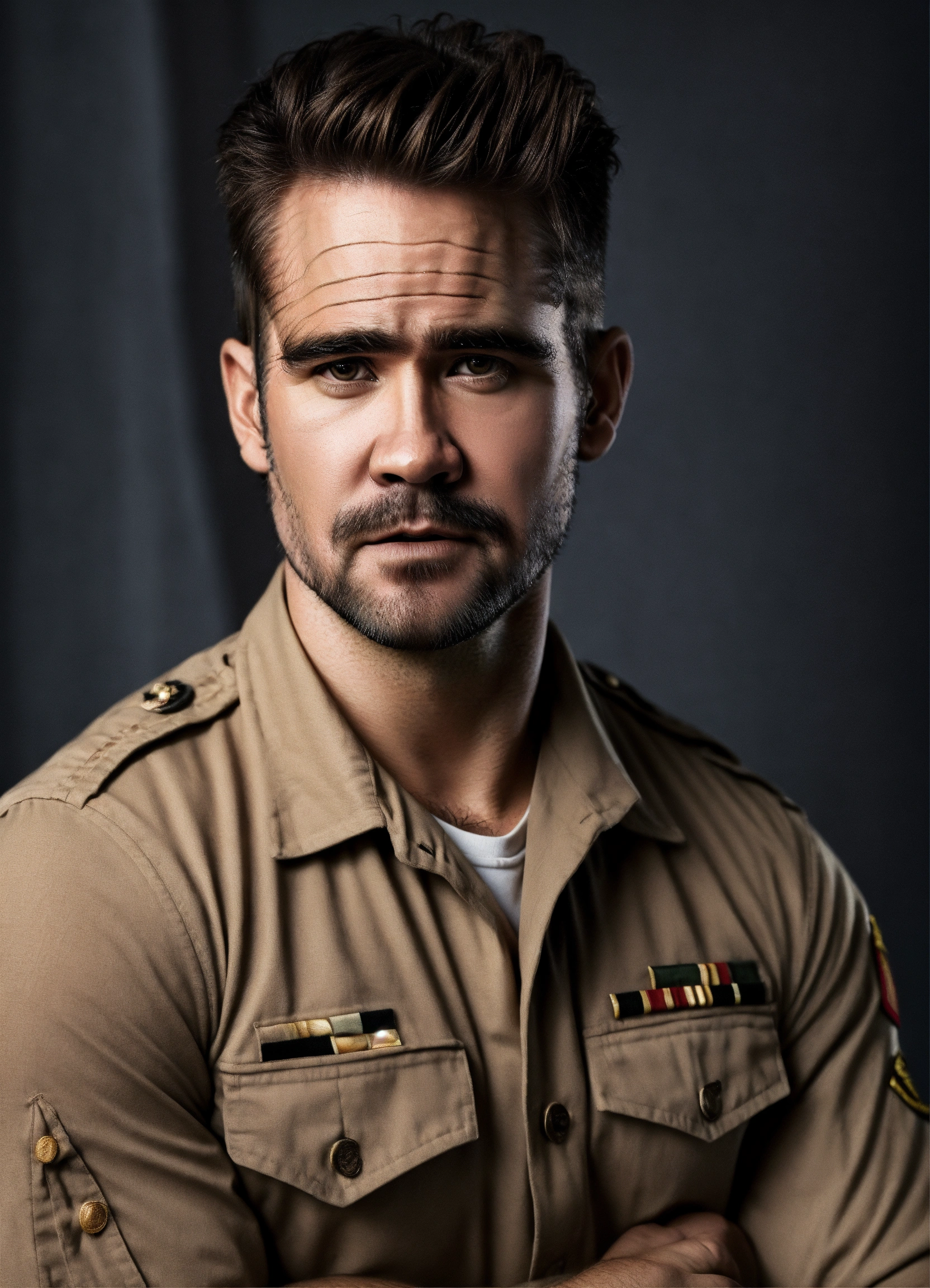 Lexica - Scared man, US Marine, FRONT VIEW, casual clothes, arms ...