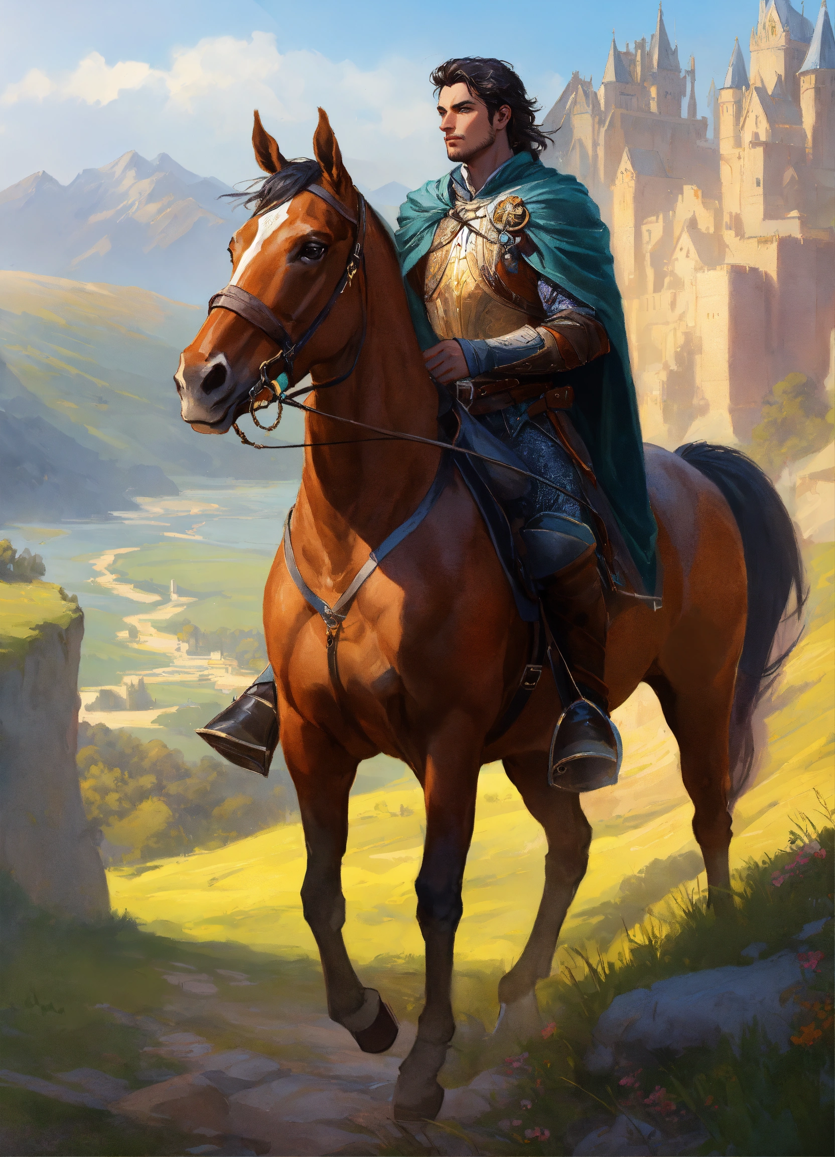 Lexica - A medieval rider on a horse in the center of the image ...