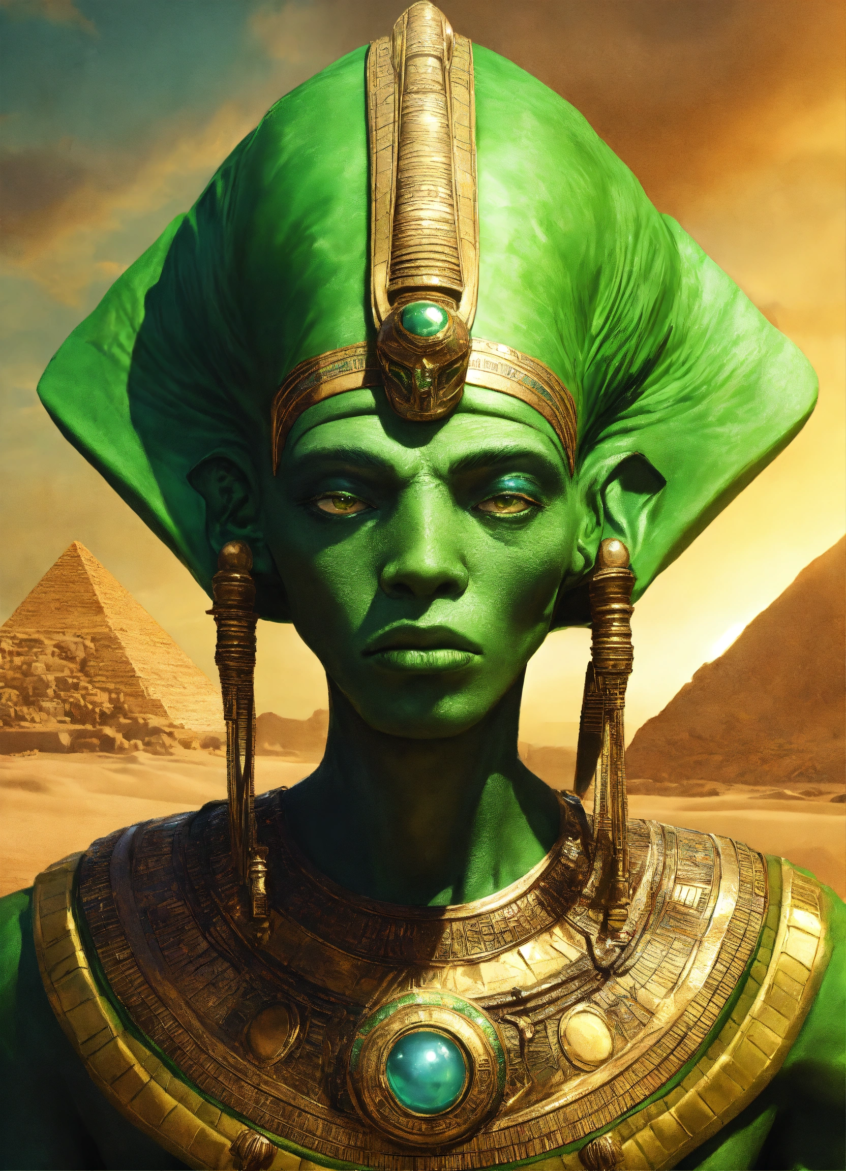 Lexica - Portrait a green alien monster dressed like a ancient egypt ...