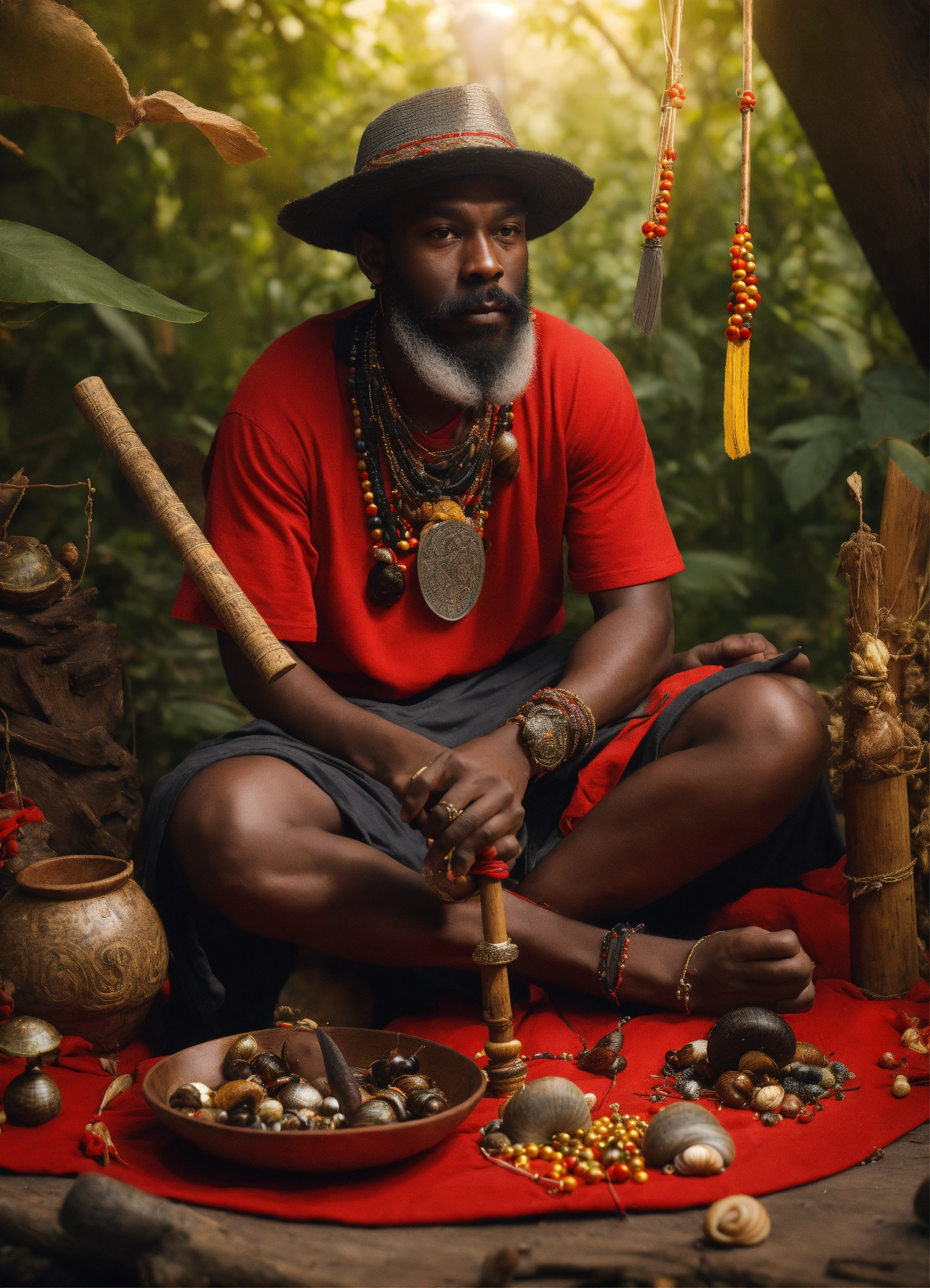 Lexica - Dark-skinned black man with a half-gray beard, yarey hat, red ...