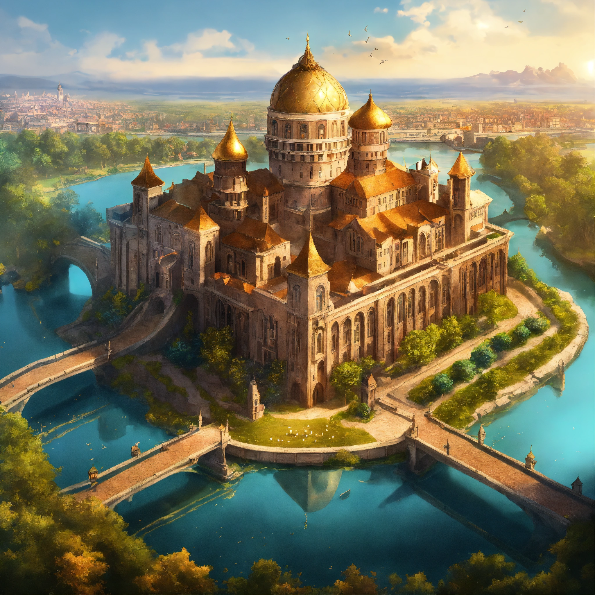 Lexica - Bird-view of a small fantasy city with a massive castle-like ...