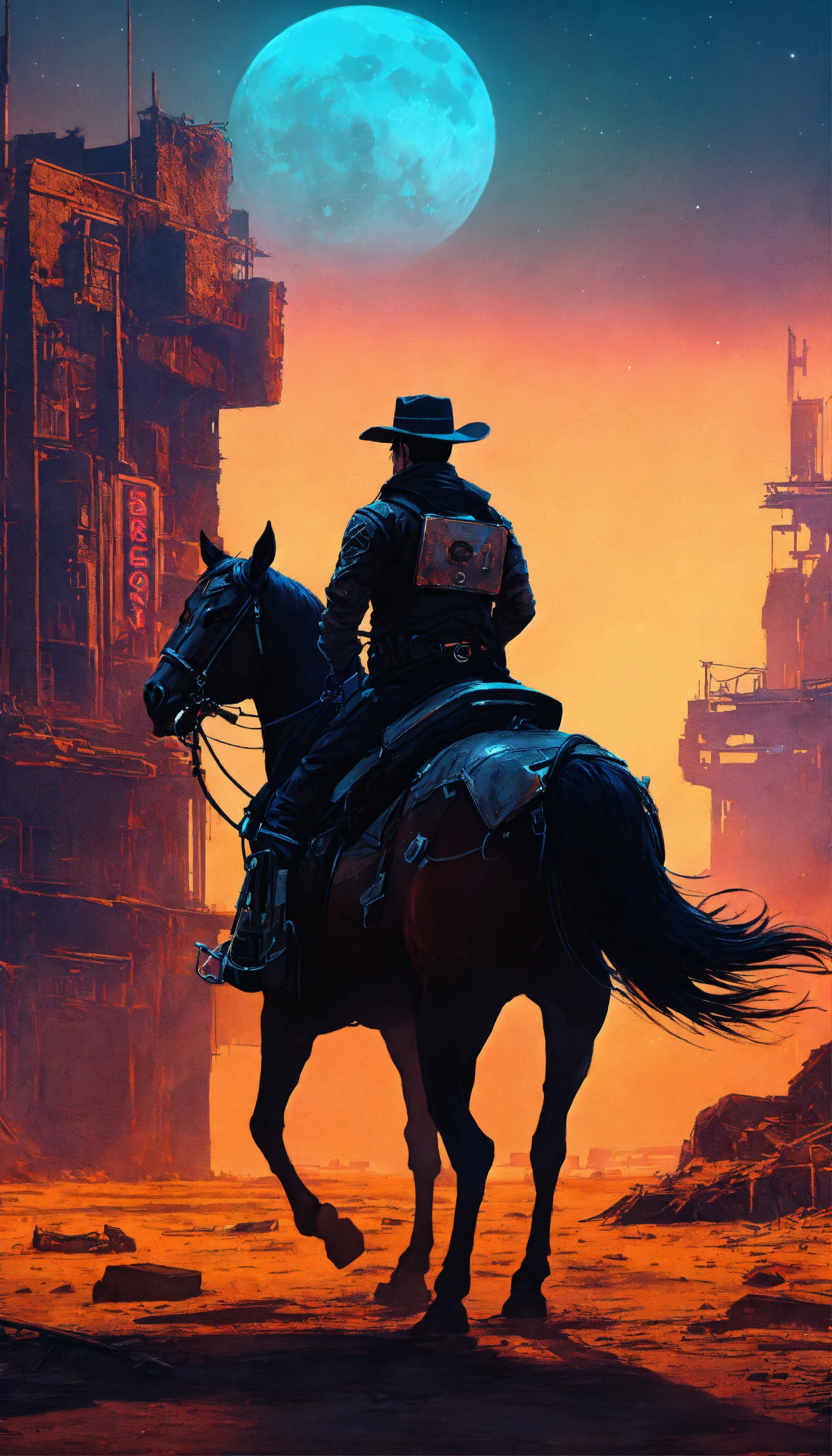 Lexica - A futuristic cowboy riding a horse. the scene is set in blade ...